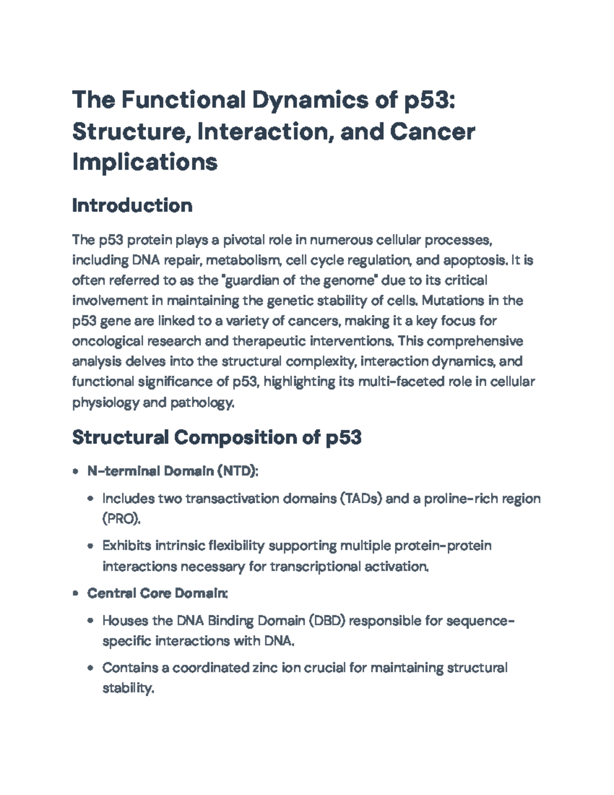 Comprehensive Analysis of p53: Structure, Dynamics & Cancer ...