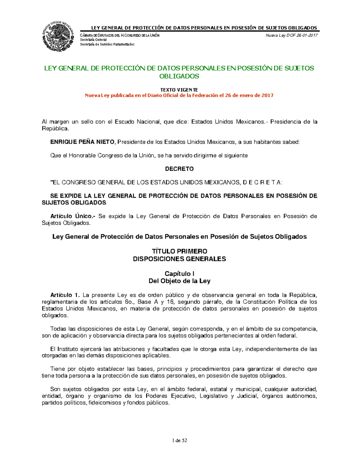 Lgpdppso - para practicas de leyes - CÁMARA DE DIPUTADOS DEL H ...