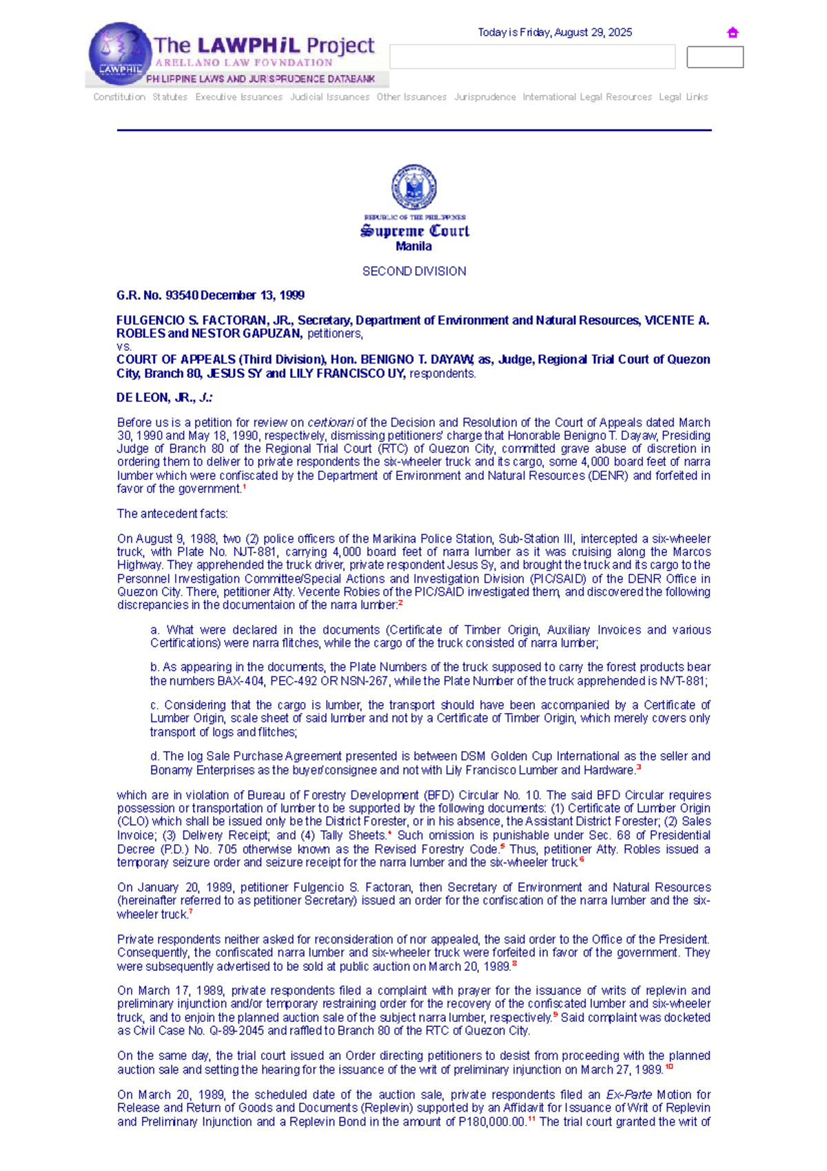 G.R. No. 93540: Review of Replevin and Contempt in DENR Confiscation ...