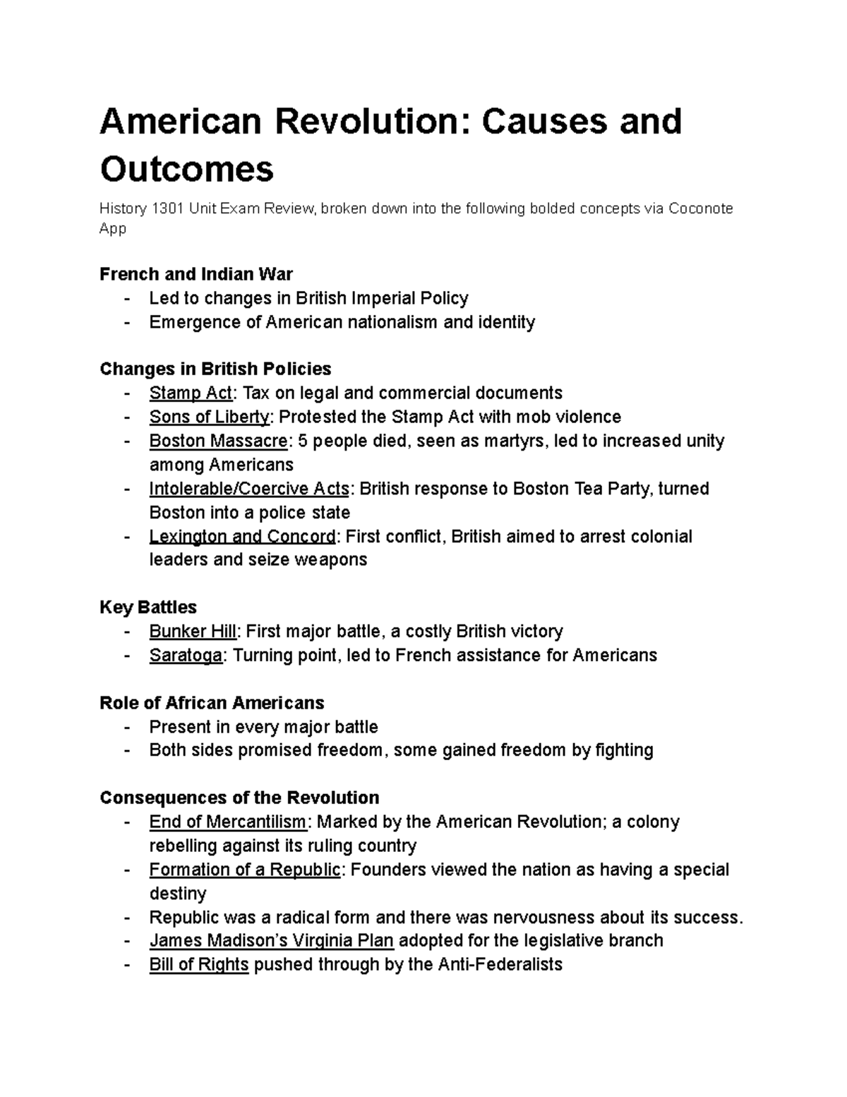 Studocu History 1301 American Revolution Exam Review - American ...