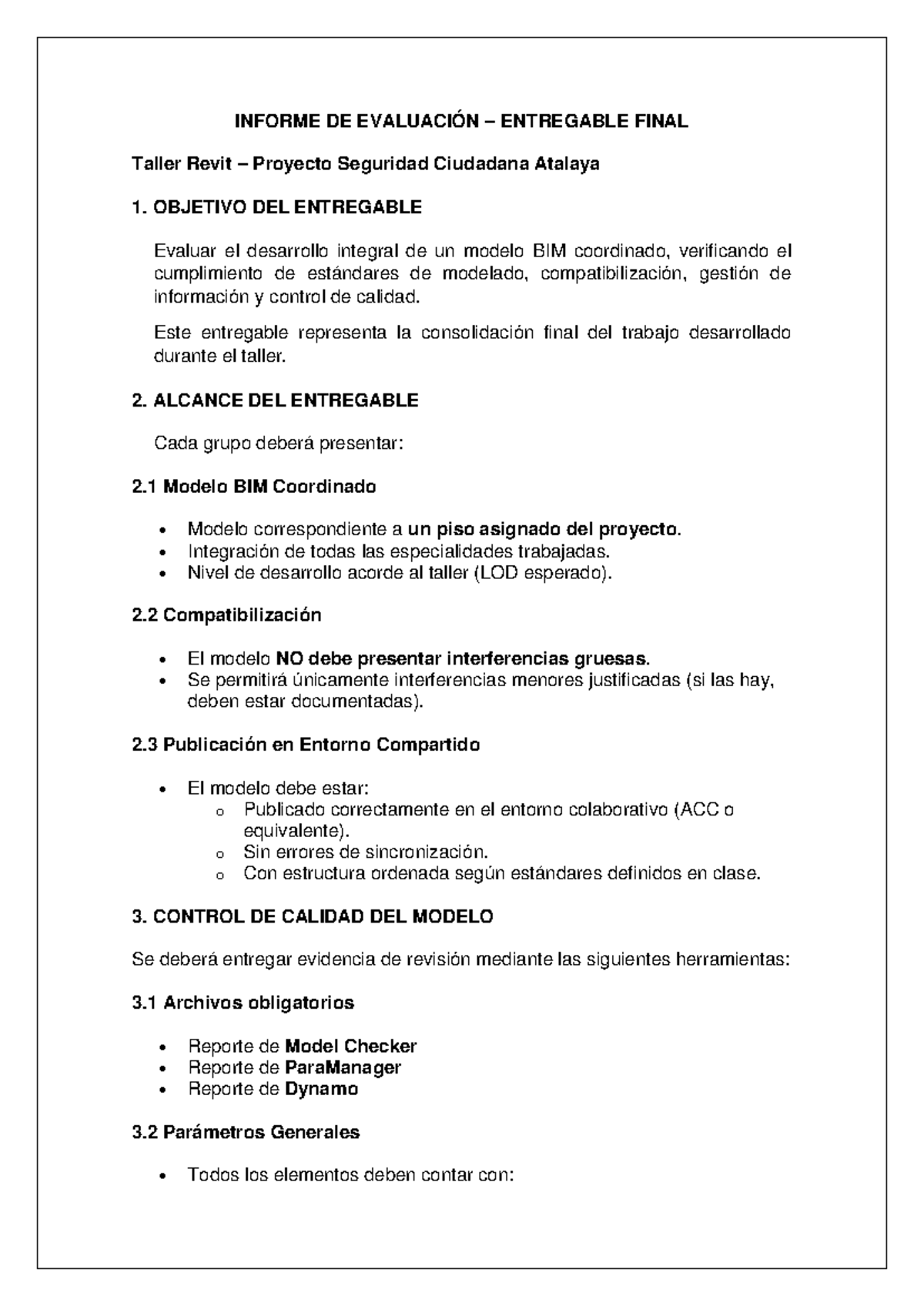 Entregable Final: Evaluación del Modelo BIM en Taller Revit - Studocu