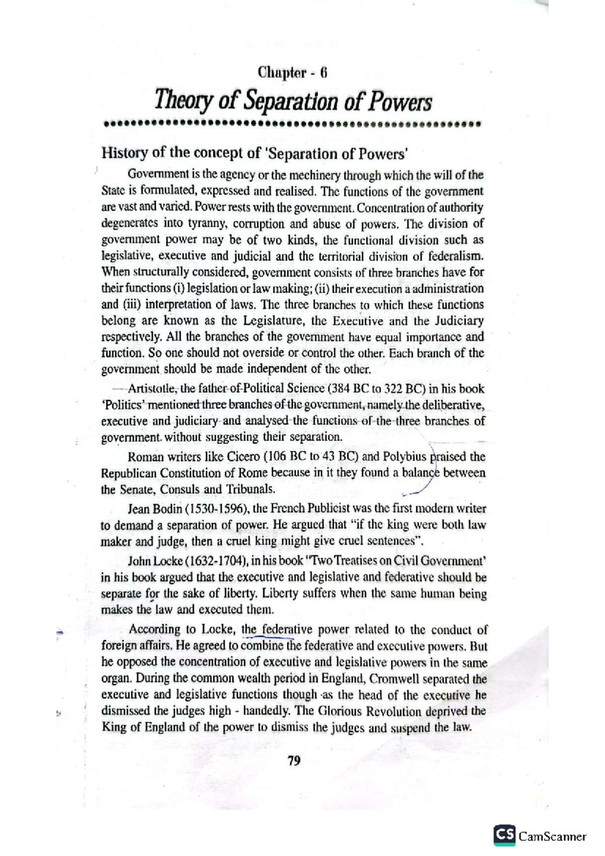 CS 79 Theory of Separation of Powers: Historical Perspectives and ...