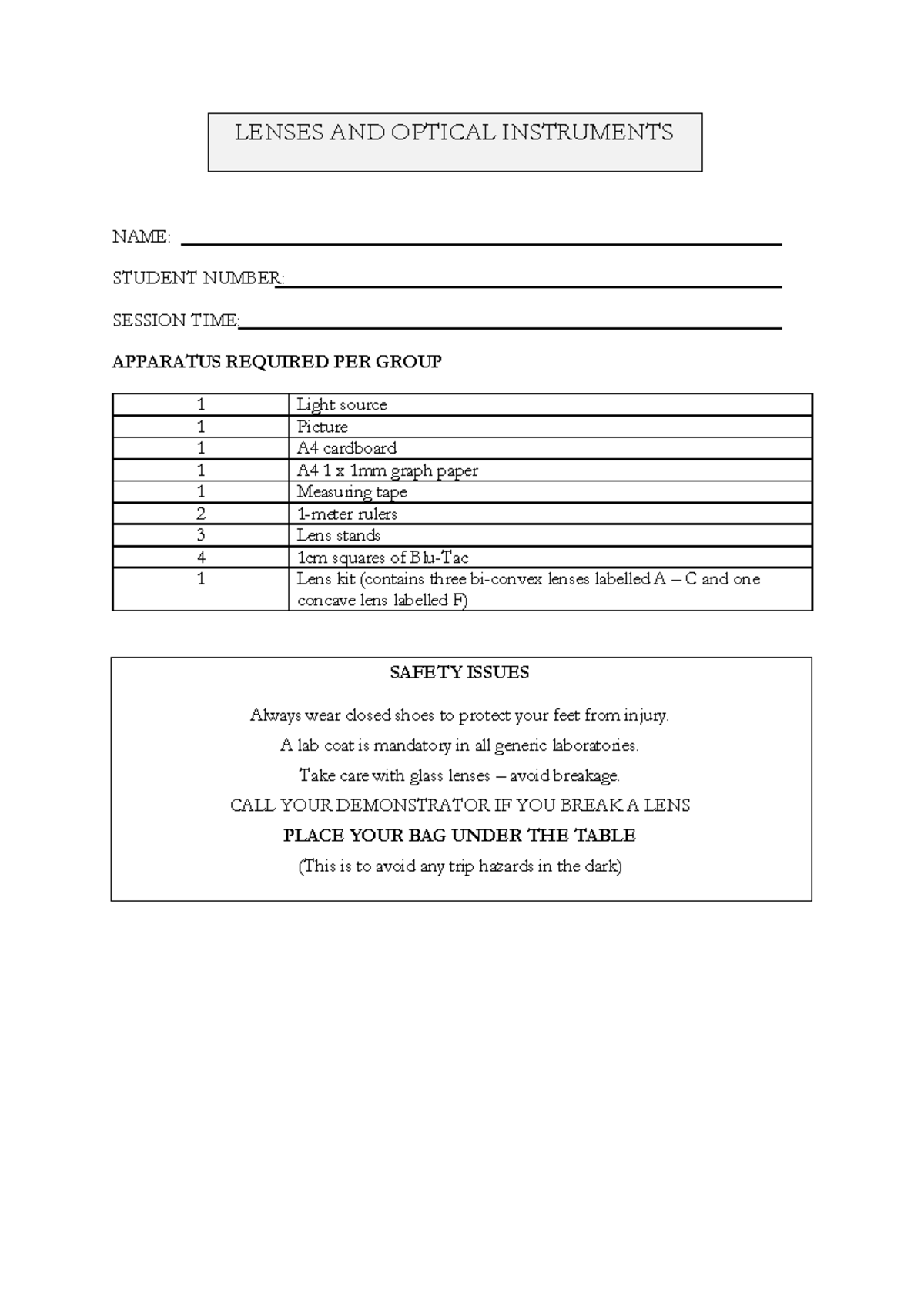 Lab 6: Lenses & Optical Instruments - Experiment Notes - Studocu