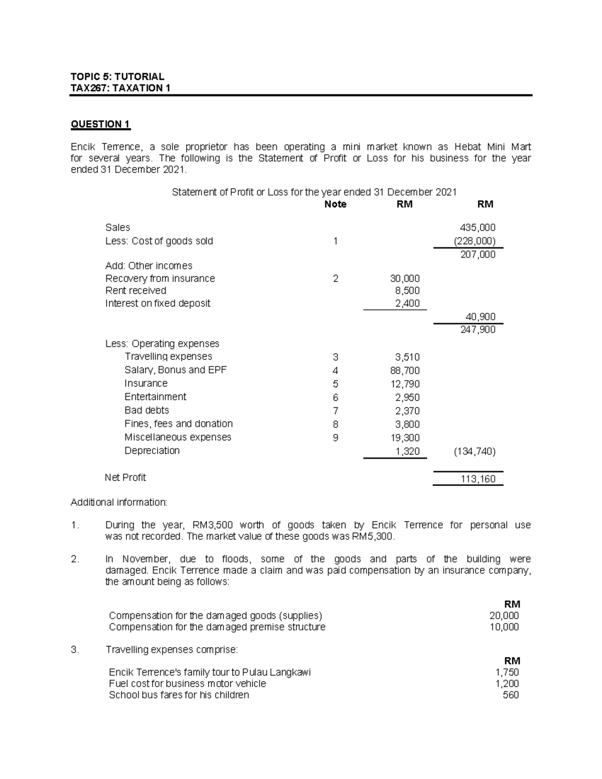 Topic 5 Tutorial - TOPIC 5: TUTORIAL TAX267: TAXATION 1 QUESTION 1 ...