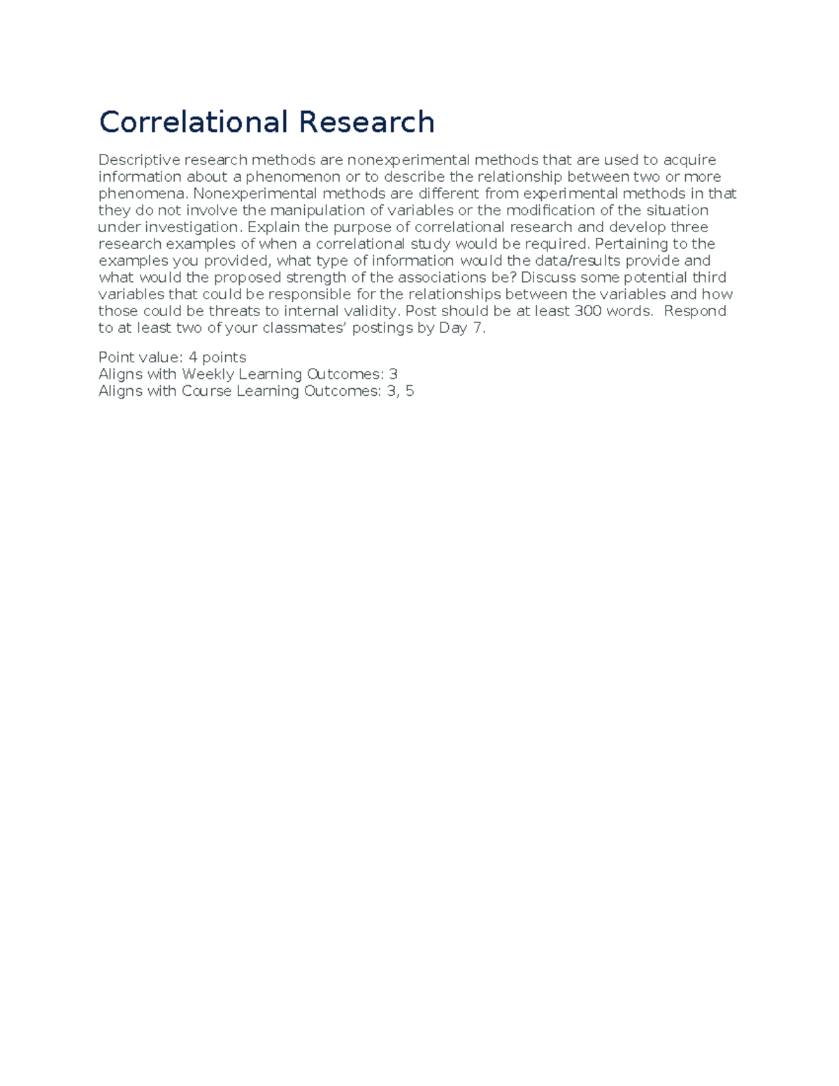 RES7400 Week 5 Discussion: Understanding Correlational Research Methods ...