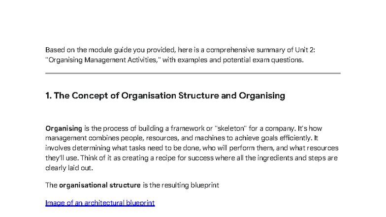 Unit 2 Summary: Organising & Specialisation in Management (GEMINI ...