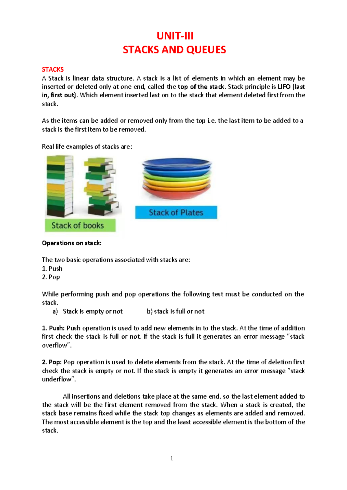 UNIT 3 - Data Structures: Stacks, Queues & Deques in BCA - Studocu