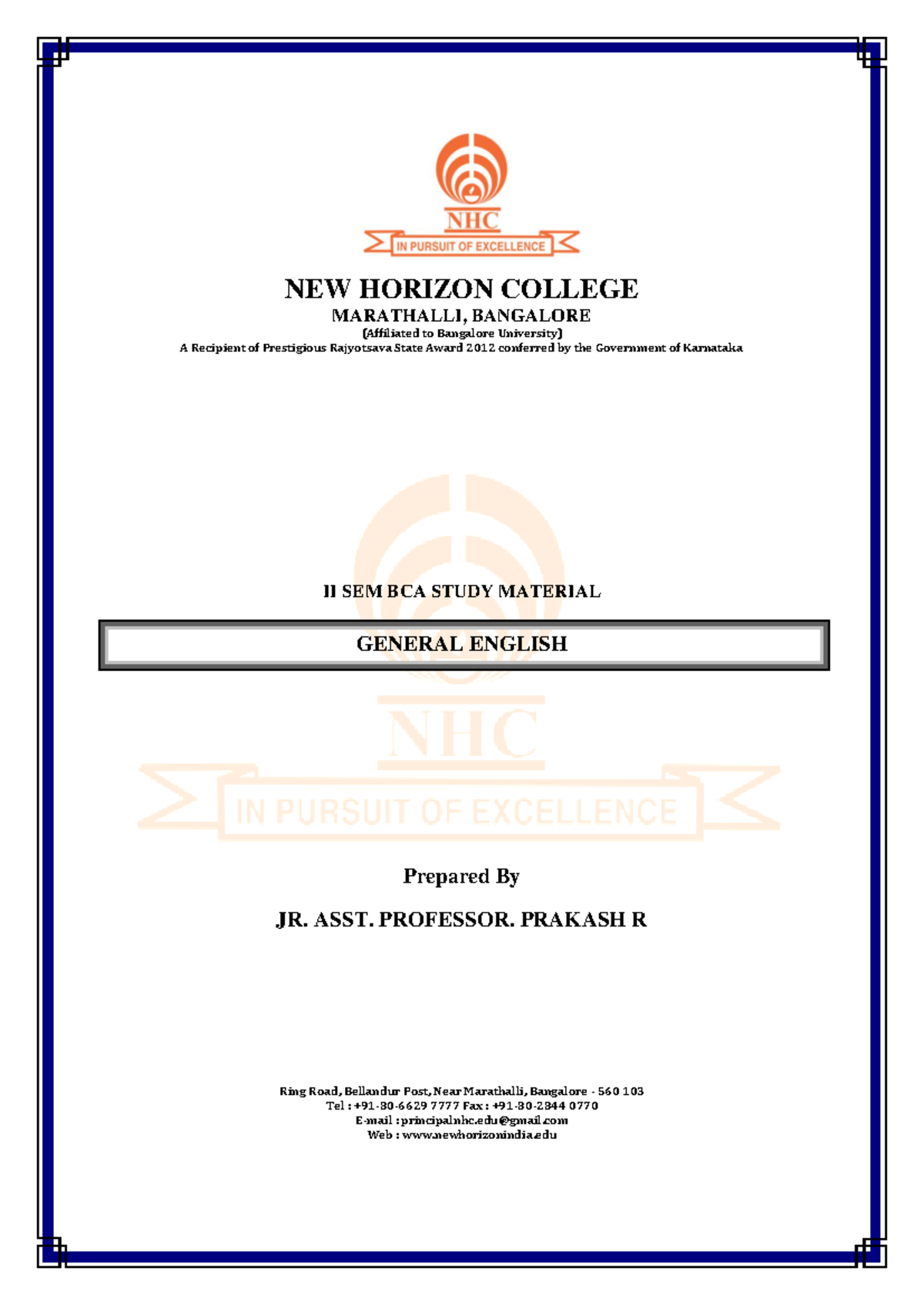 2 SEM - General English - Lecture note - NEW HORIZON COLLEGE MARATHALLI ...