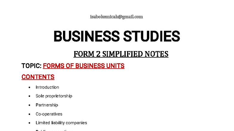 FORM 2 BUSINESS STUDIES: SIMPLIFIED NOTES ON BUSINESS FORMS - Studocu