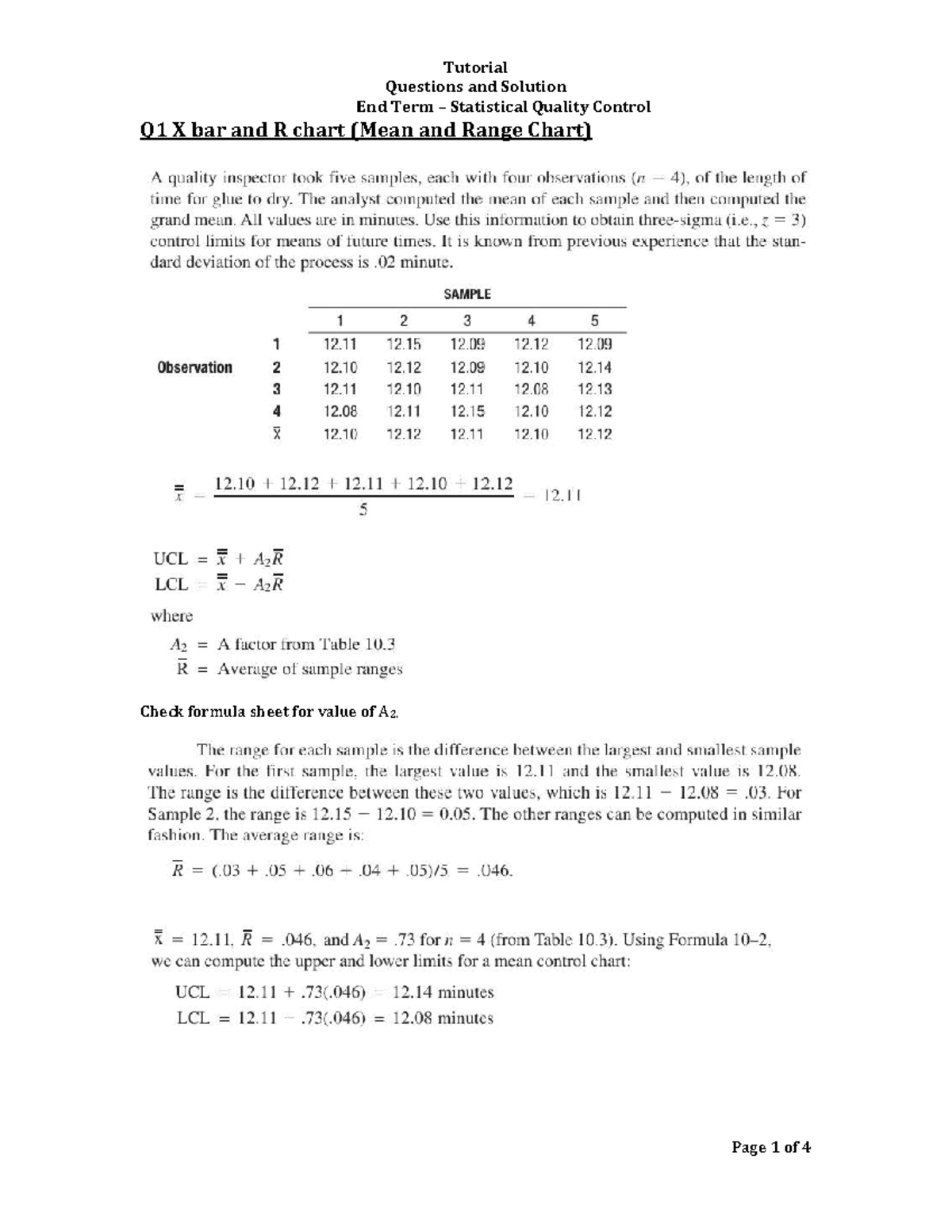 End Term Tutorial Questions & Solutions - Stat Quality Control - Studocu