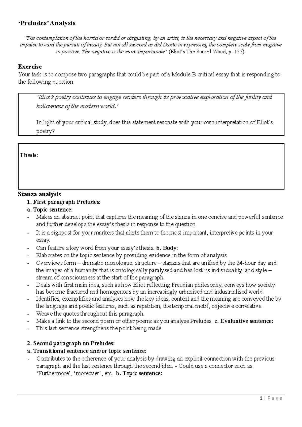 Module B: Critical Essay Analysis on Eliot's 'Preludes' - Studocu