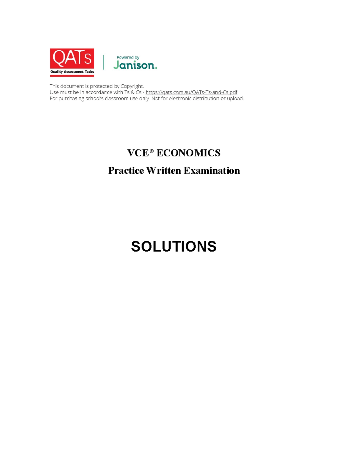 2023 qats units 3 4 solutions - VCE® ECONOMICS Practice Written ...