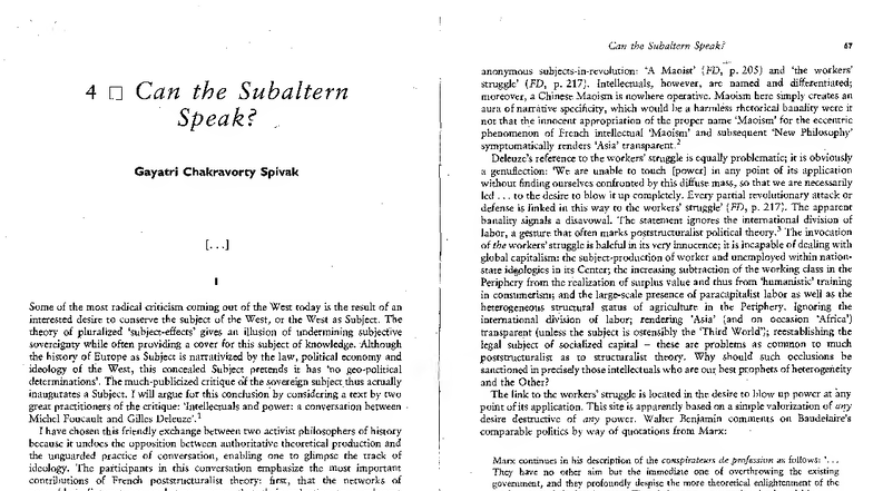 Can the Subaltern Speak? Analyzing Spivak's Arguments (ENG 202) - Studocu