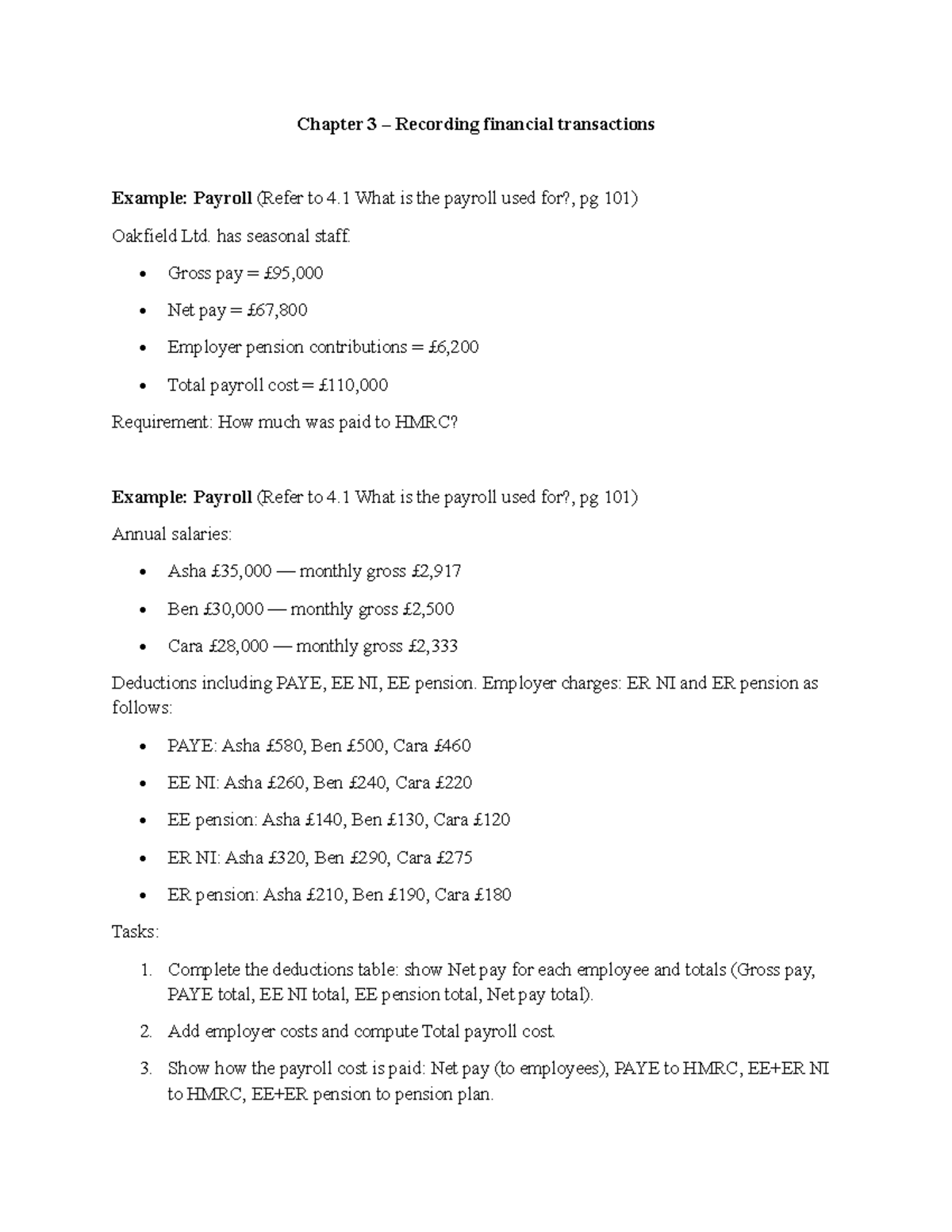 Chapter 3 - Payroll Transactions & HMRC Payments (Exam Prep) - Studocu