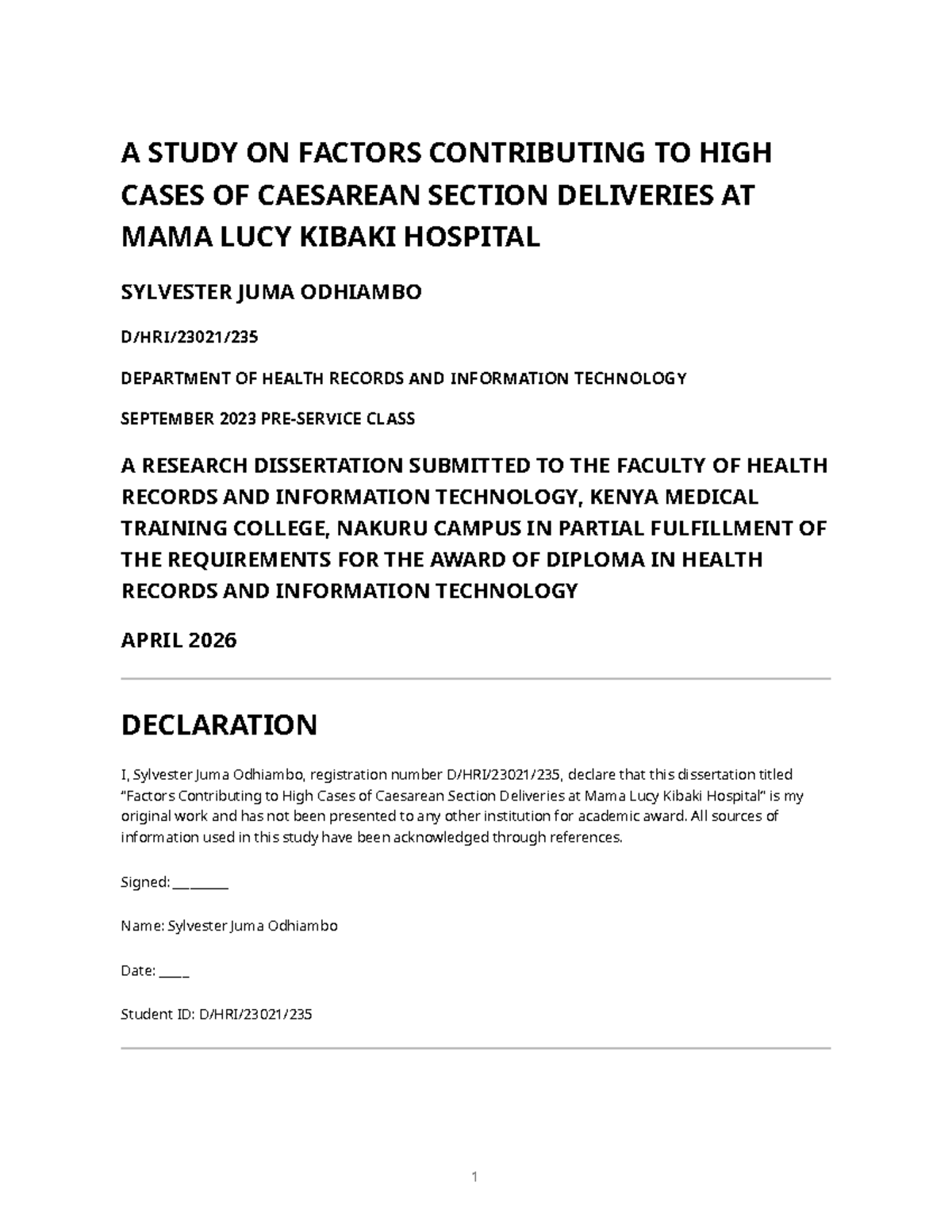 Factors Influencing High Caesarean Section Rates at MLKH: A Study - Studocu