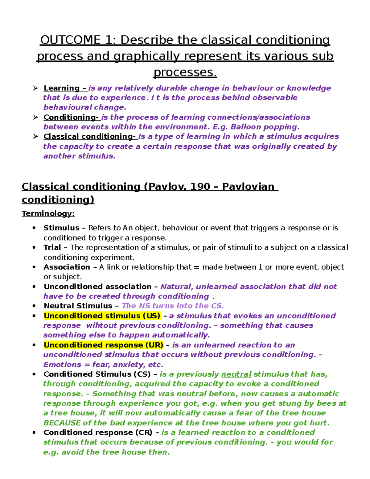 Psychology UNIT 3 - Classical & Operant Conditioning Overview - Studocu