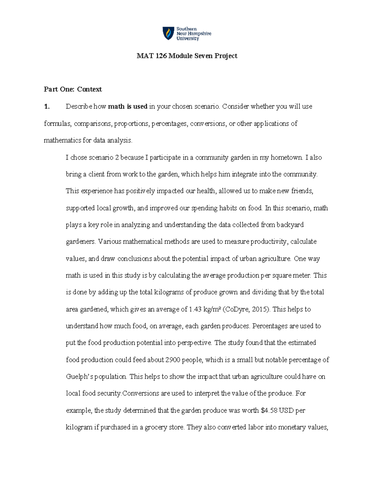 MAT 126 Urban Agriculture Project: Mathematical Analysis and Insights ...
