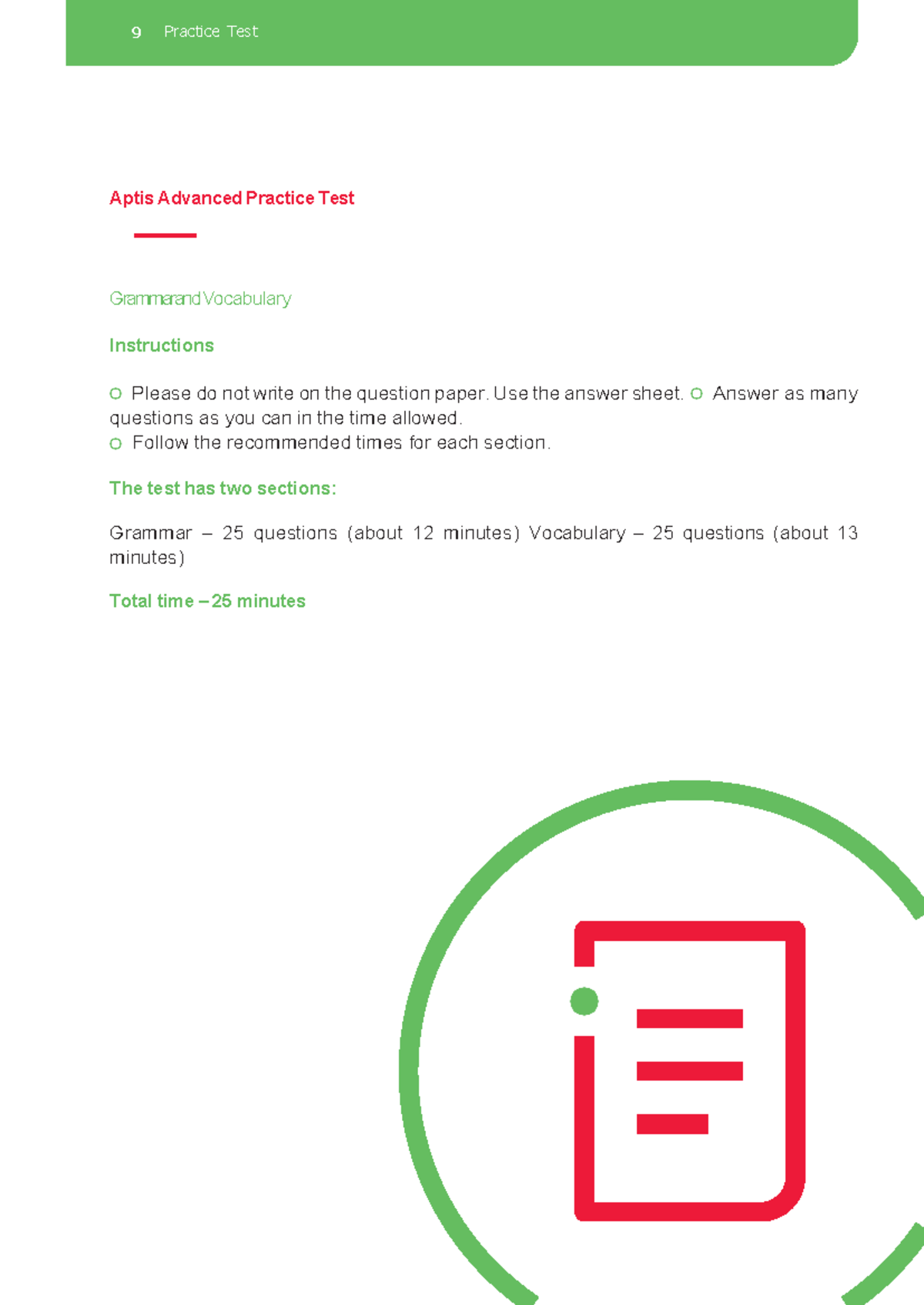 Aptis Advanced Practice Test: Grammar & Vocabulary Review - Studocu