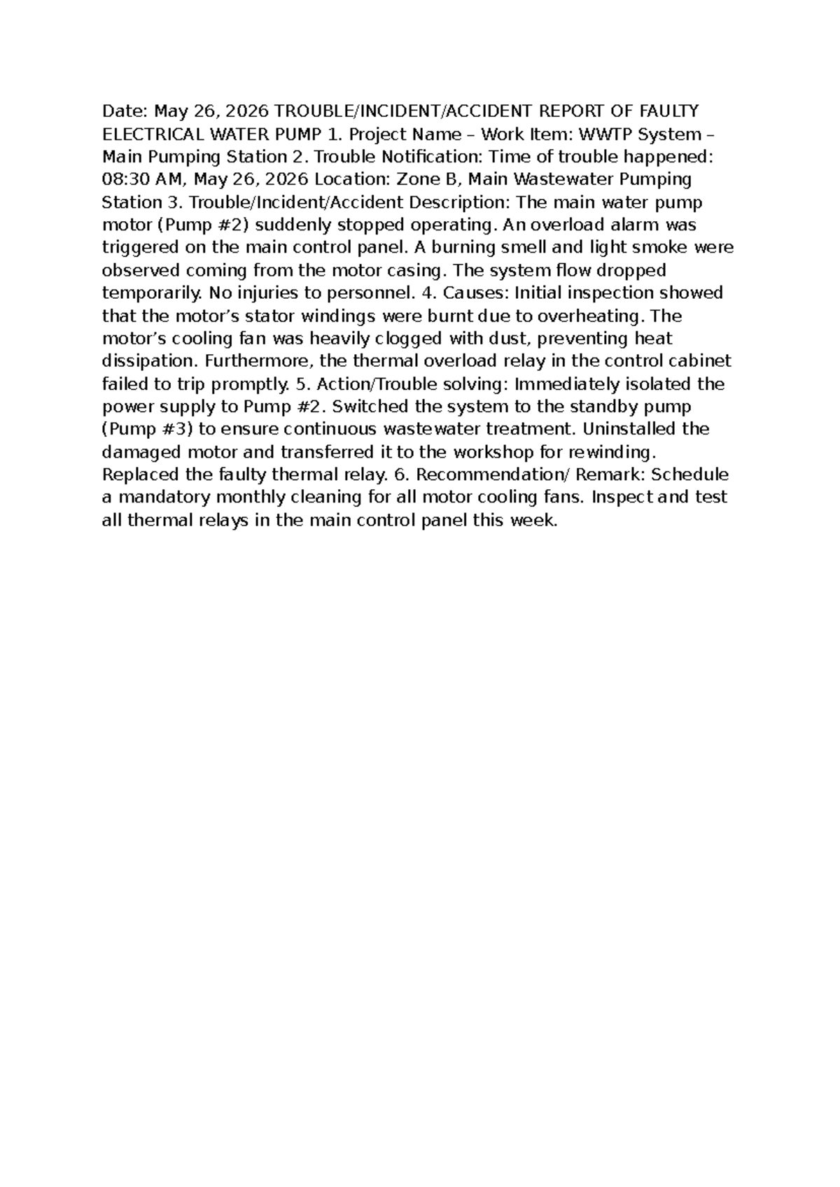 WWTP System Main Pumping Station Faulty Pump Report - May 2026 - Studocu