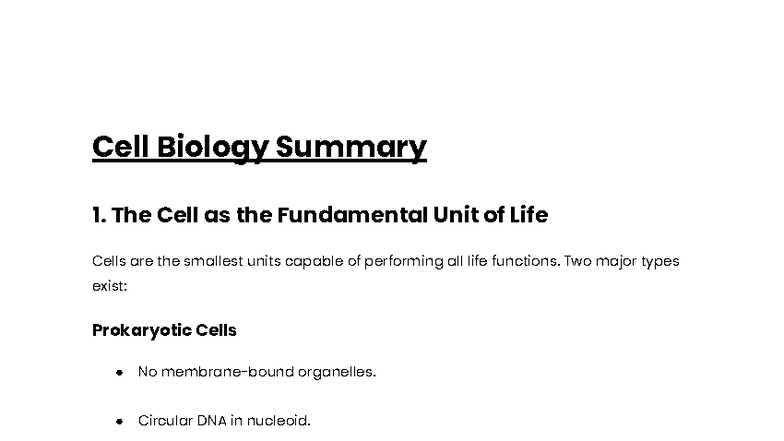 Cell Biology Summary: Key Concepts and Functions - Studocu
