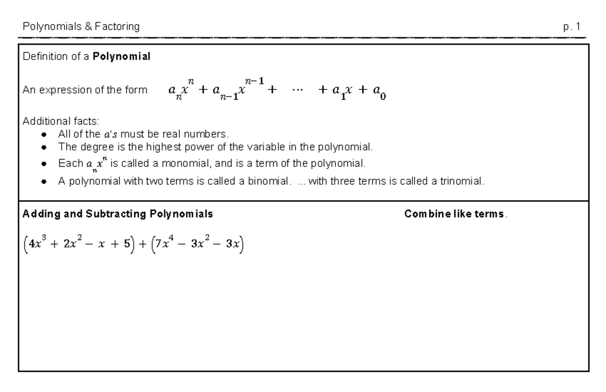 Polynomials and Factoring: Key Concepts and Techniques - Studocu