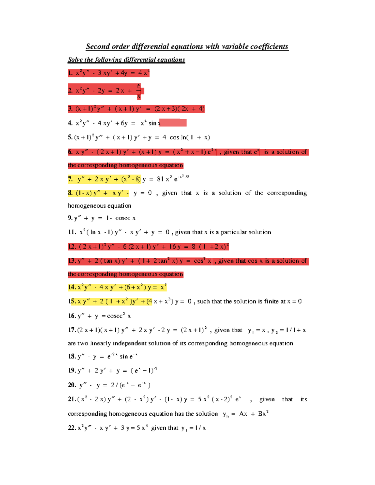 3-2nd Order Differential Equations with Variable Coefficients - Studocu