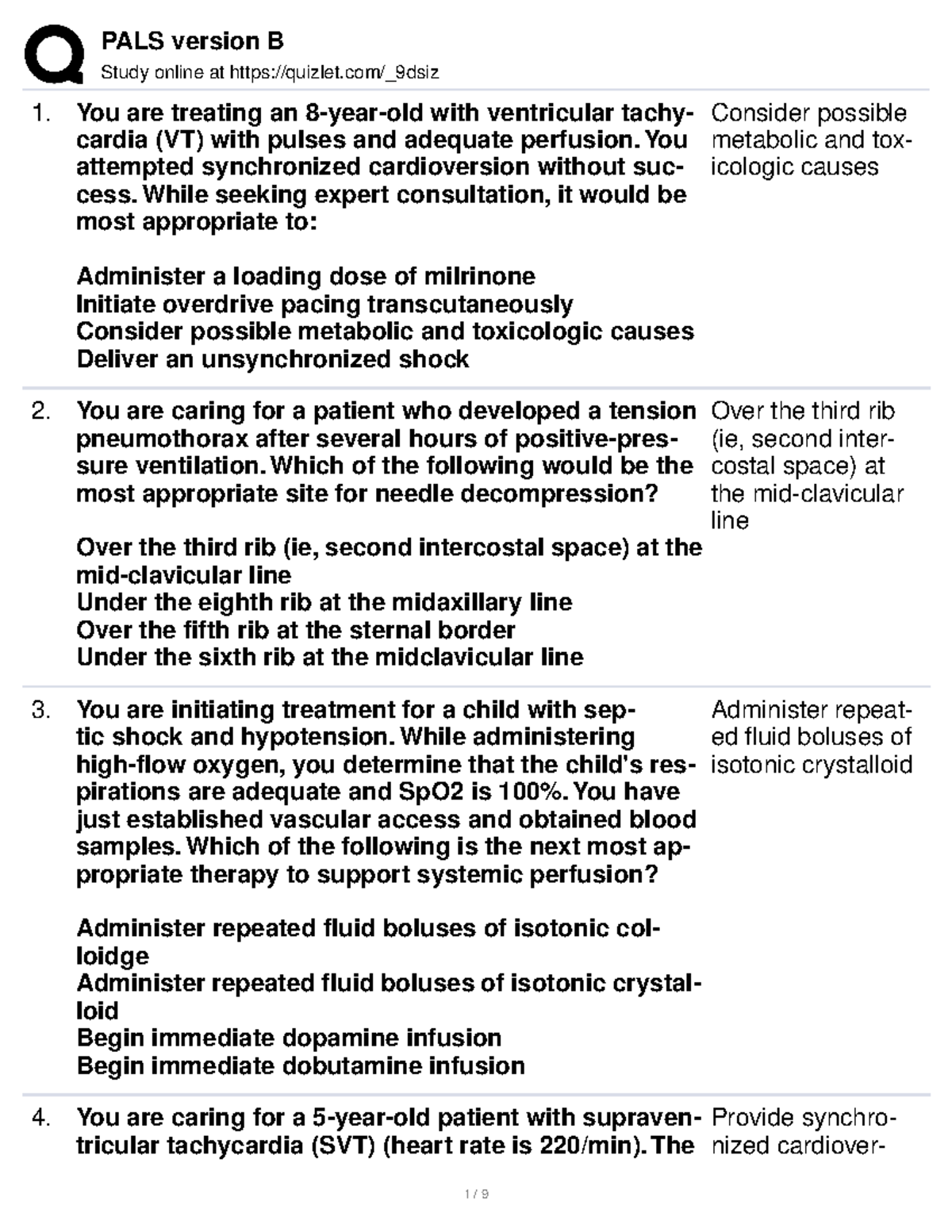 PALS Certification Answers - Version B Exam Study Guide - Studocu