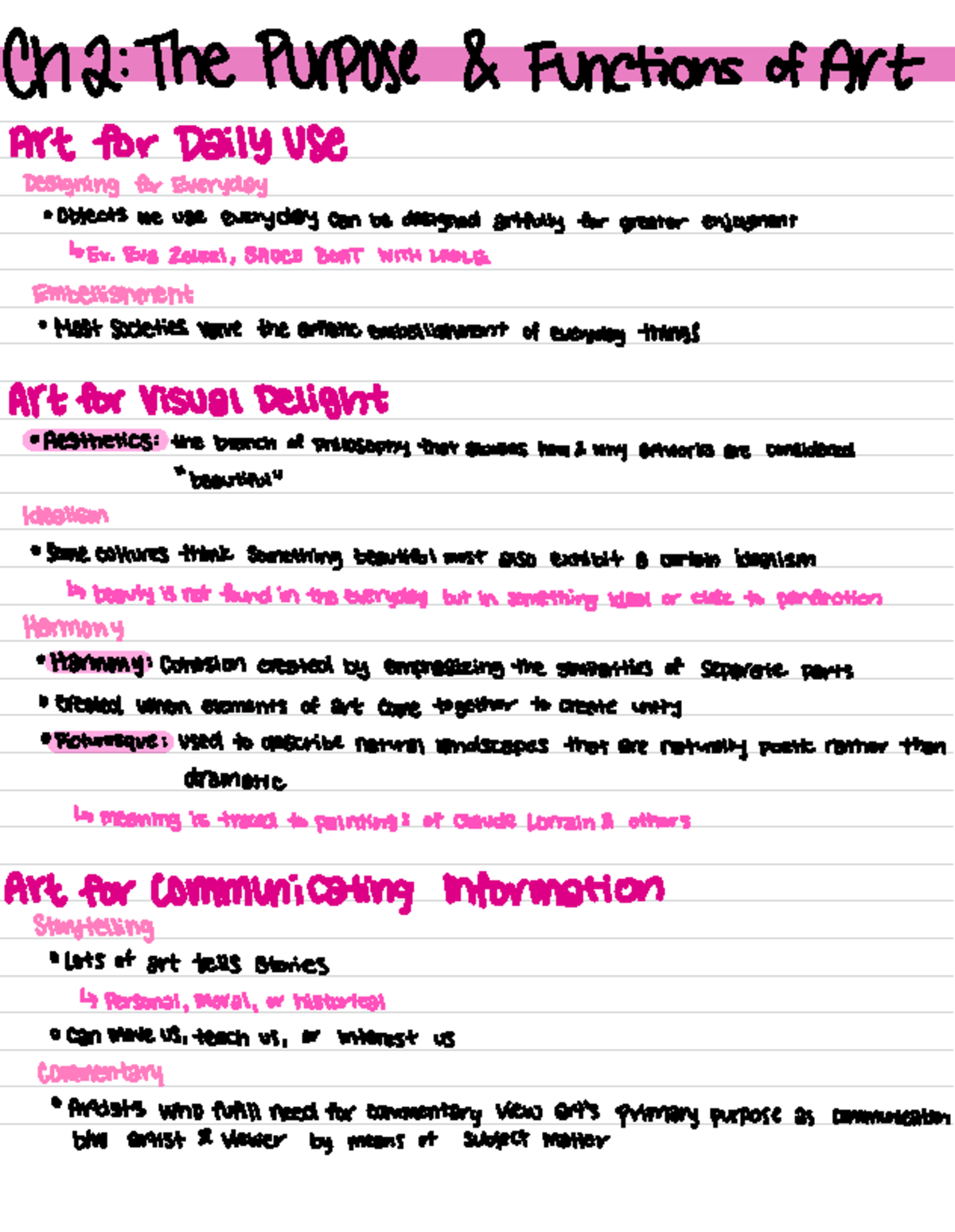ART 103 Ch 2 - Notes on the Purpose & Functions of Art in Daily Life ...