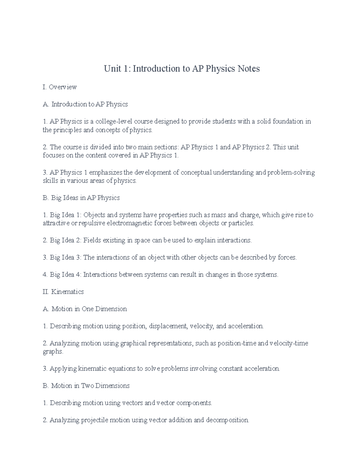 AP Physics 1 Unit 1: Key Concepts and Principles Notes - Studocu