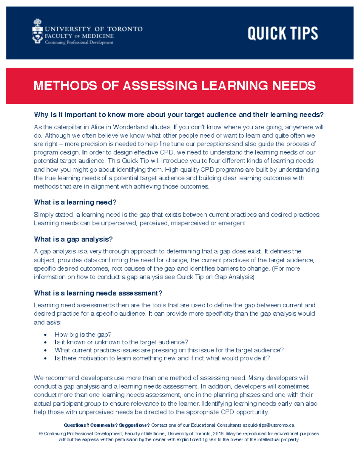 Assessing Learning Needs: A Guide for CPD Program Design - Studocu