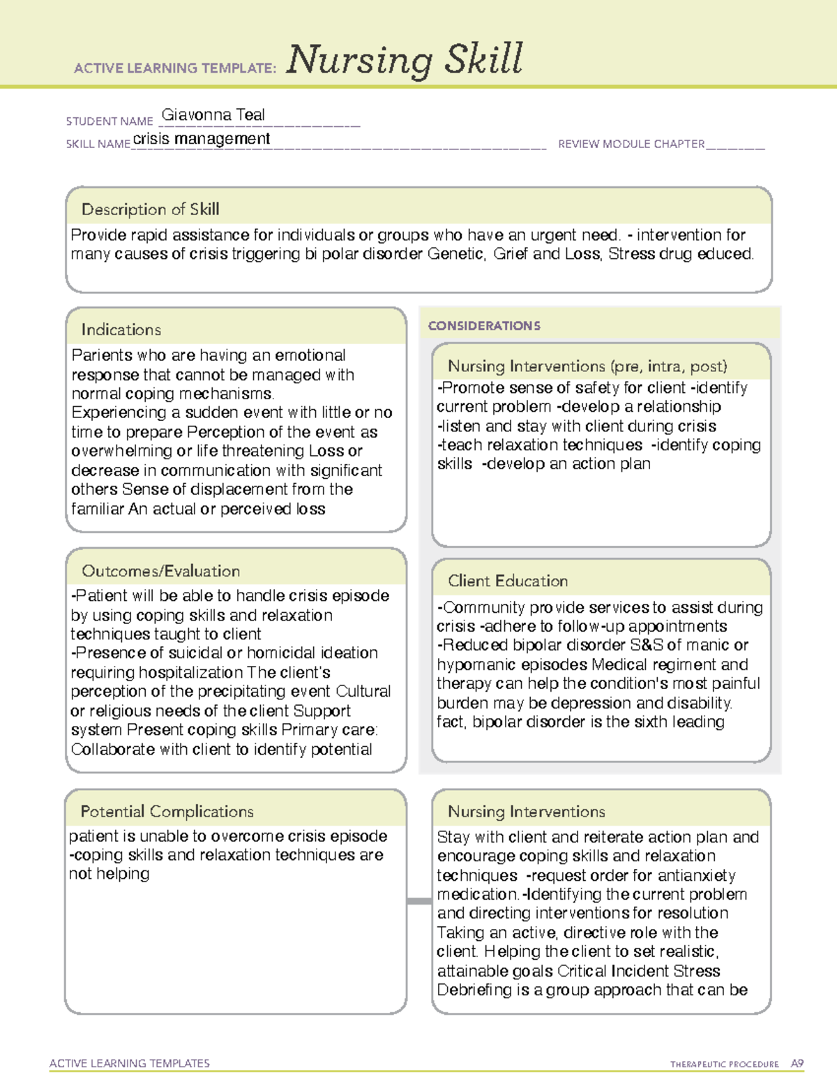 Crisis Management - ATI - ACTIVE LEARNING TEMPLATES THERAPEUTIC ...