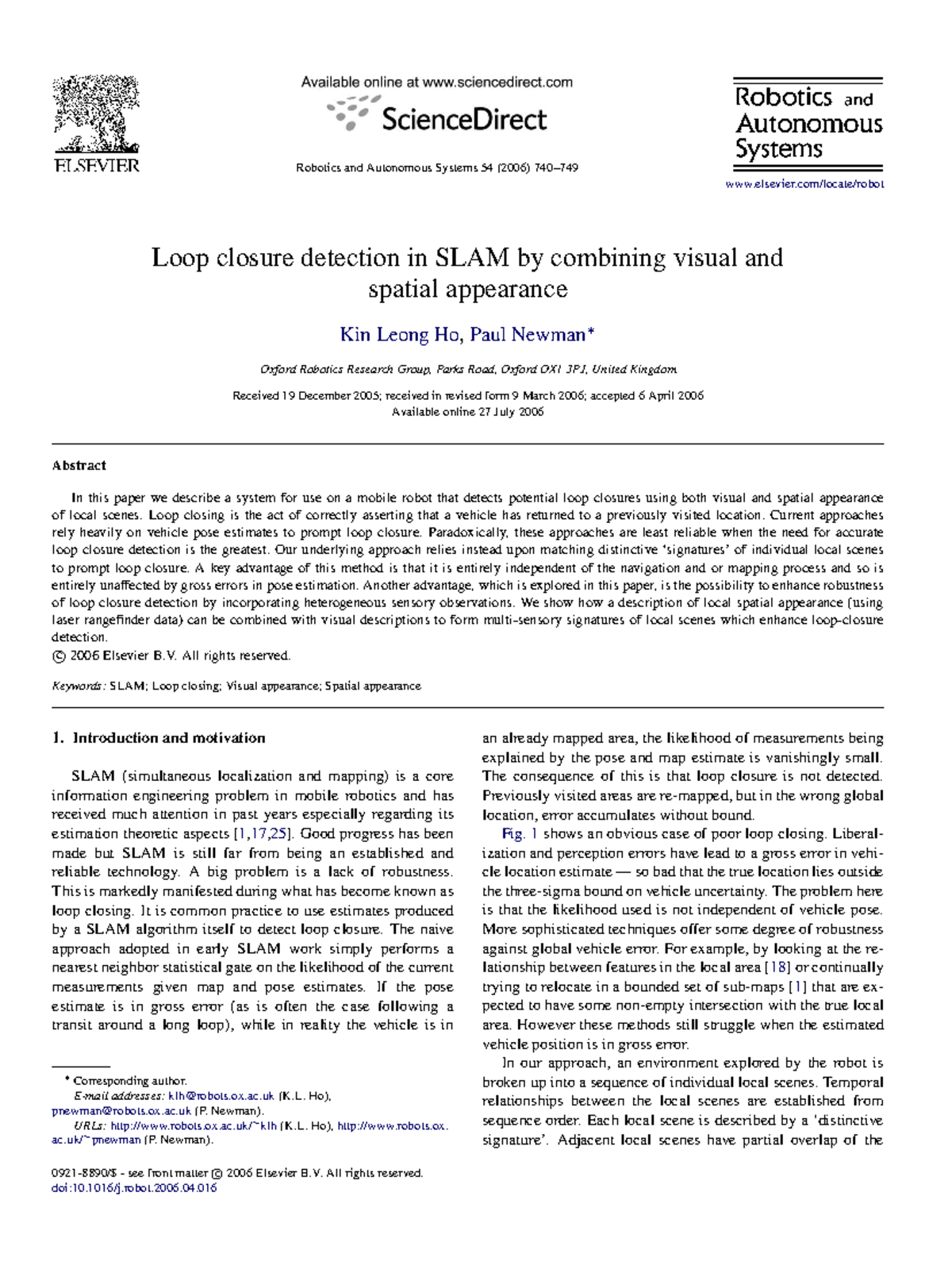 Visual Loop Closure in SLAM: Merging Visual & Spatial Inputs (RAS 54 ...