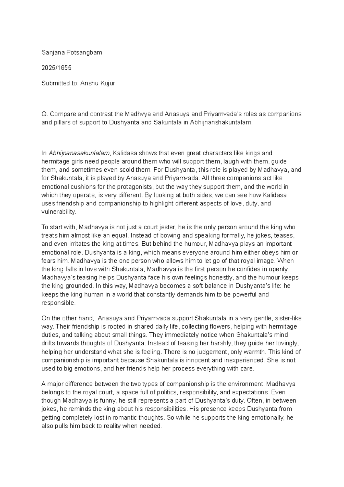 Comparative Analysis of Madhavya and Anasuya's Support Roles in ...