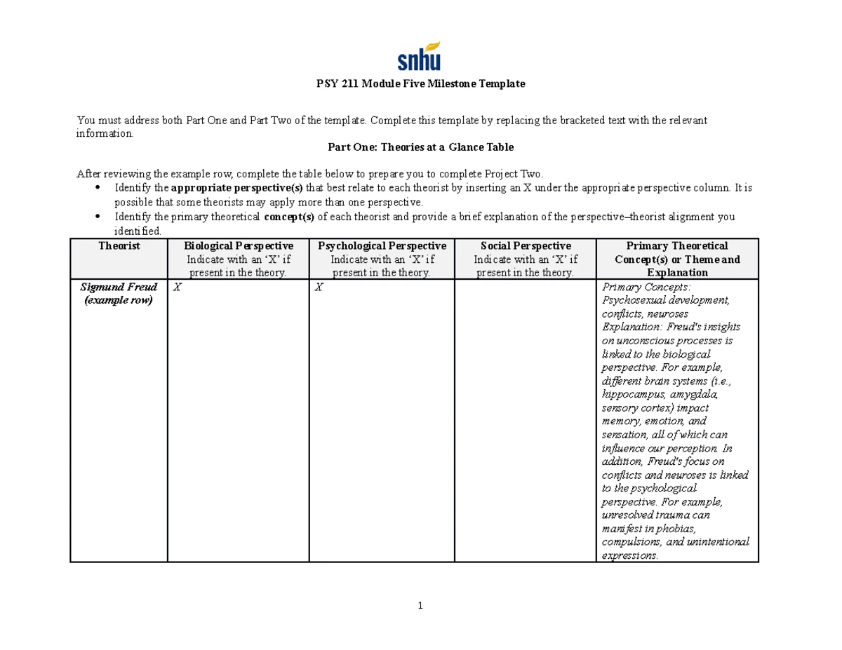 PSY 211 6-2Template - milestone - PSY 211 Project One Template Use this ...