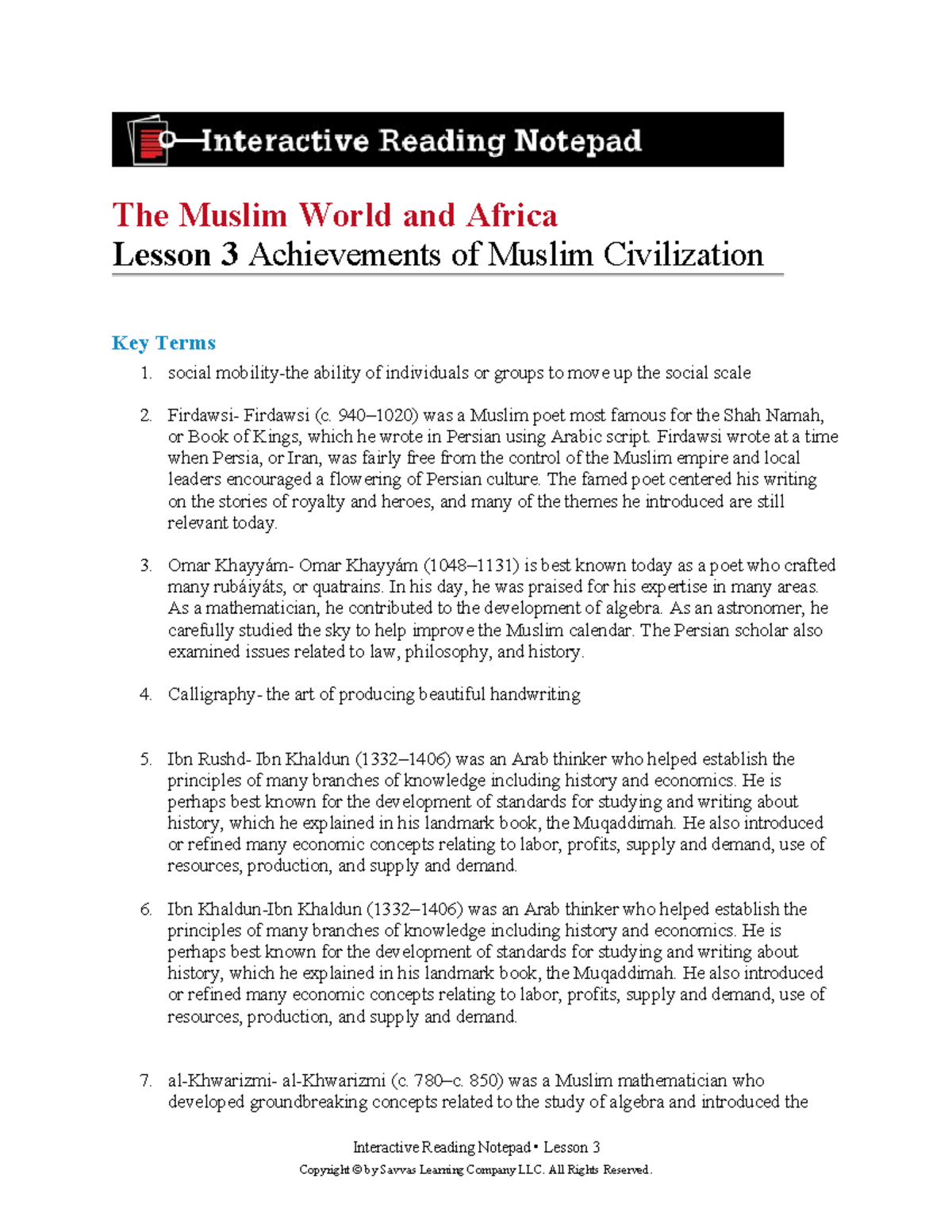 Muslim Civilization Achievements: Lesson 3 Interactive Notes - Studocu