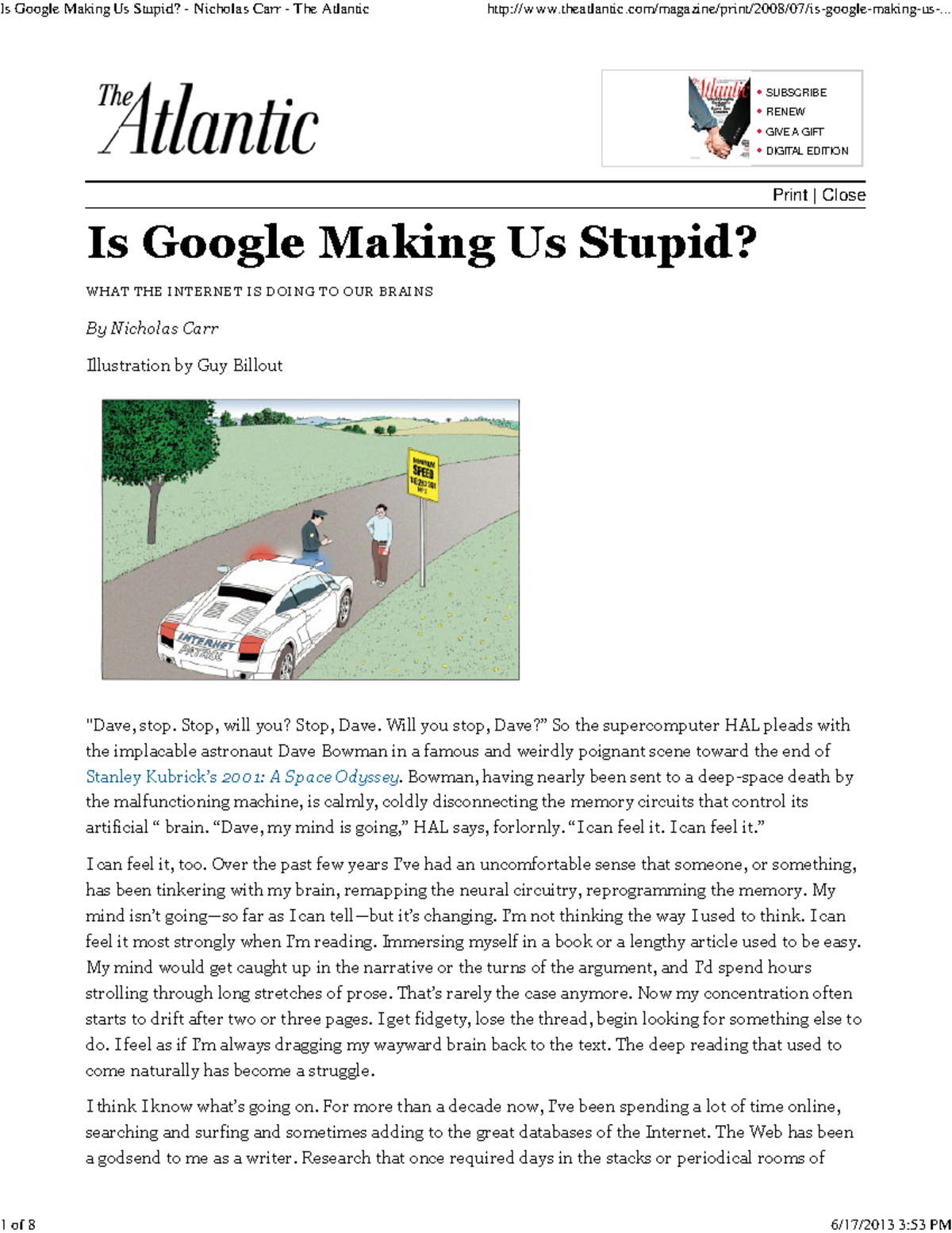 Is Google Making Us Stupid? Analyzing Carr's Argument (ENG 101) - Studocu