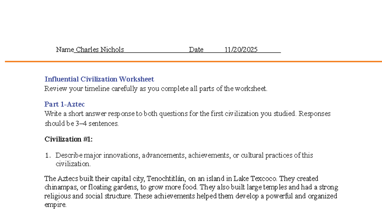 Influential Civilizations Worksheet Review: Aztecs & Incas - Studocu