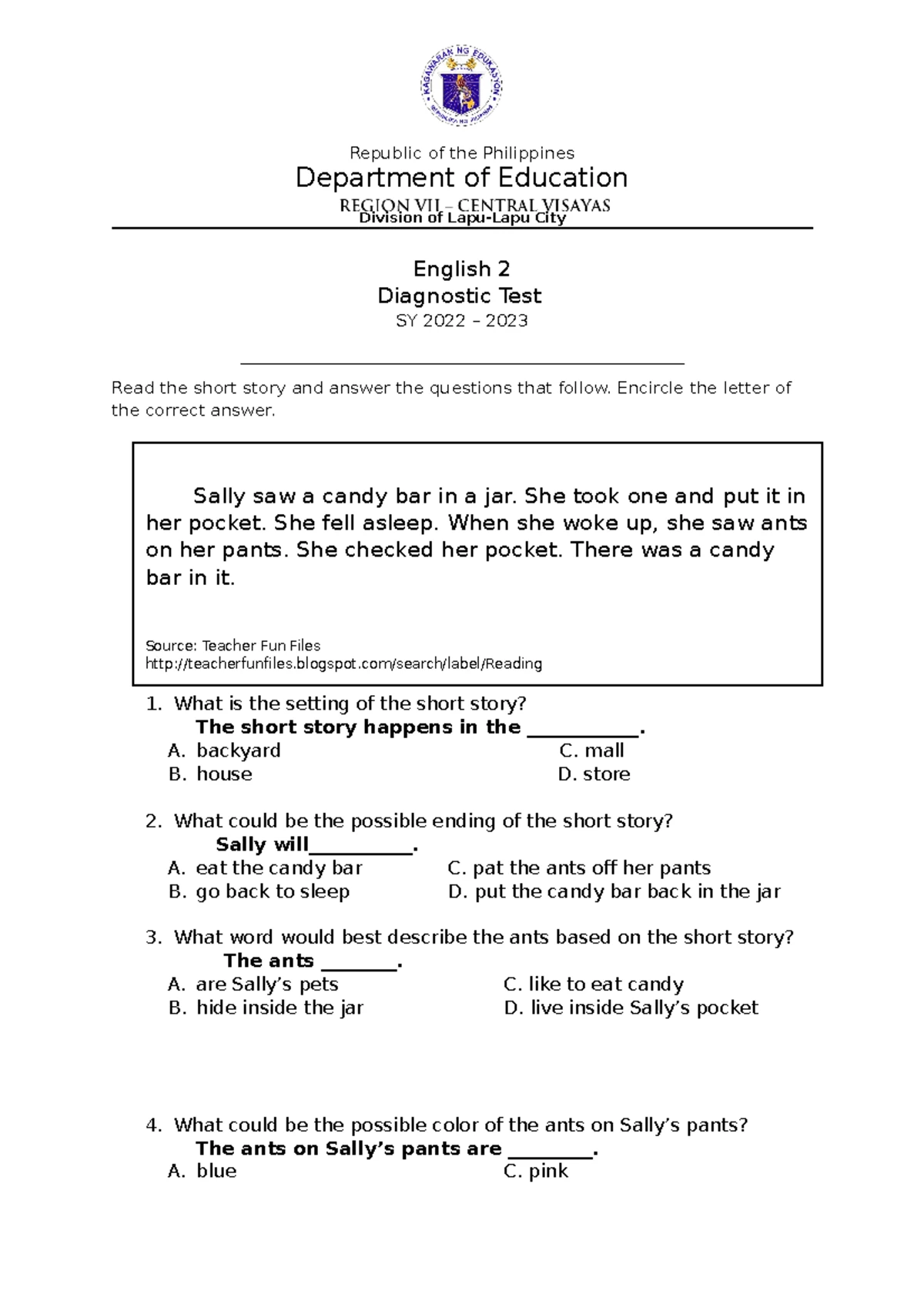 MATH-7 Diagnostic-TEST - DIAGNOSTIC TEST IN GRADE 7 MATHEMATICS SY ...