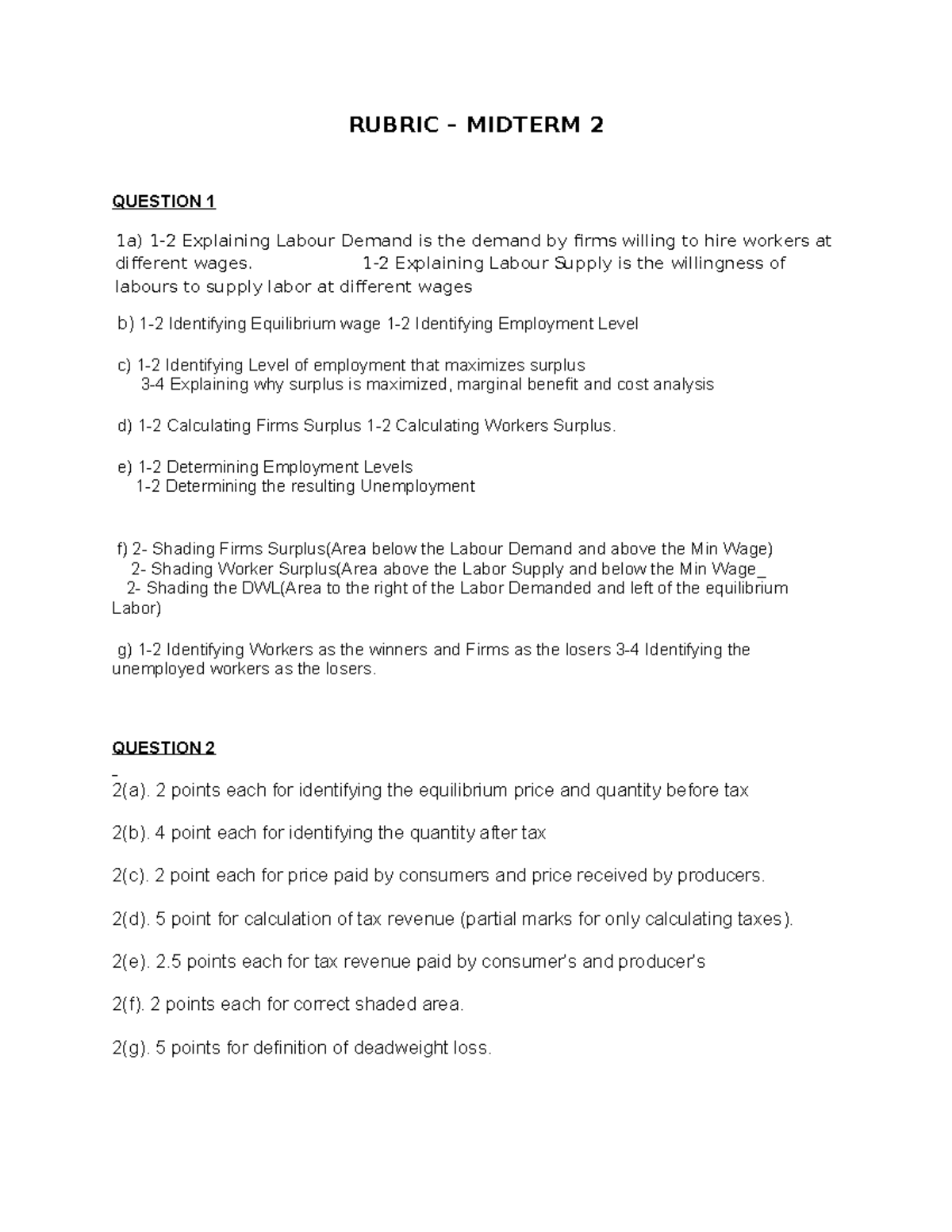 RUBRIC MIDTERM EXAM 2-3: Labour Demand & Supply Analysis - Studocu