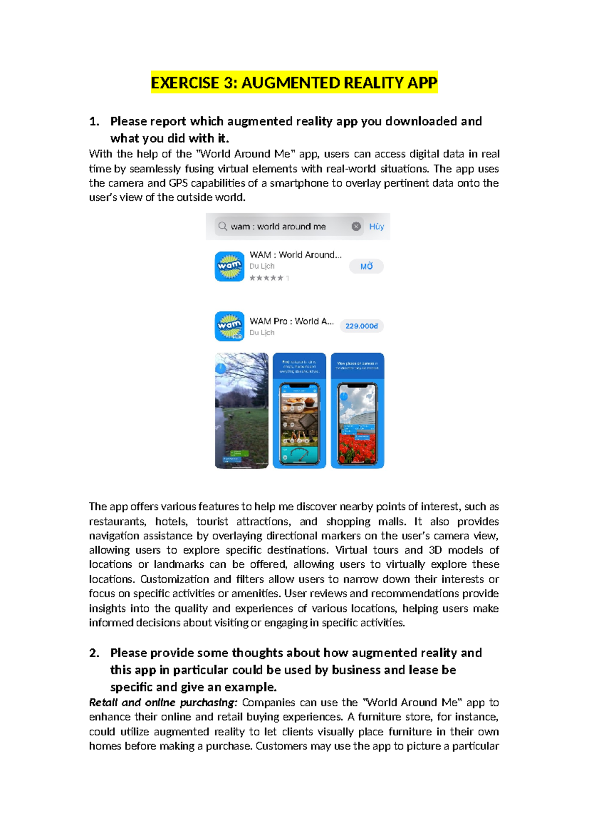 Exercise 3 - ACC - EXERCISE 3: AUGMENTED REALITY APP 1. Please report ...