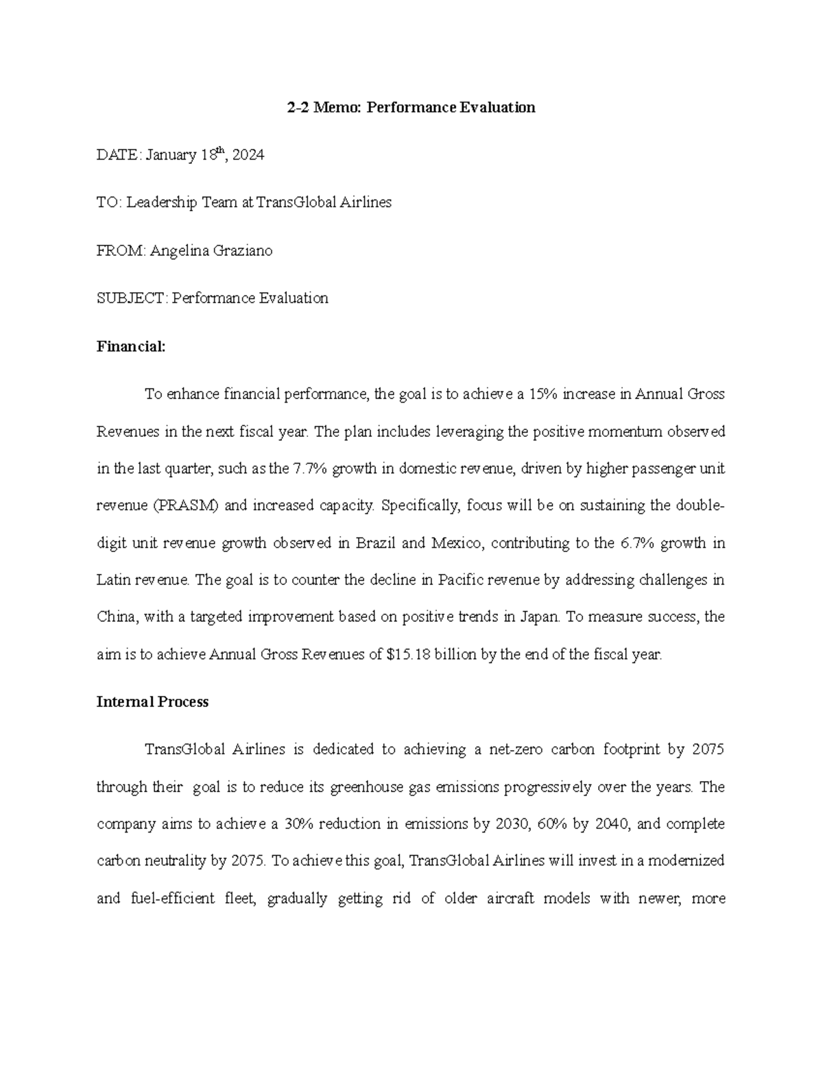 MBA 620 2-2 Memo: Performance Evaluation Insights and Strategies - Studocu