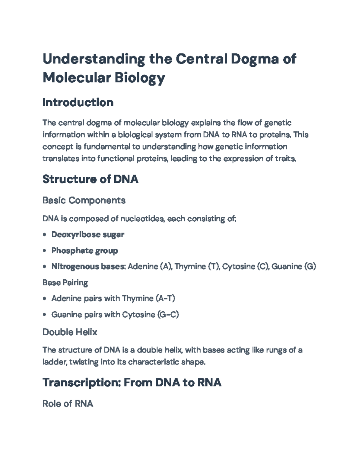 Central Dogma of Molecular Biology - BIOL 101 Study Notes - Studocu