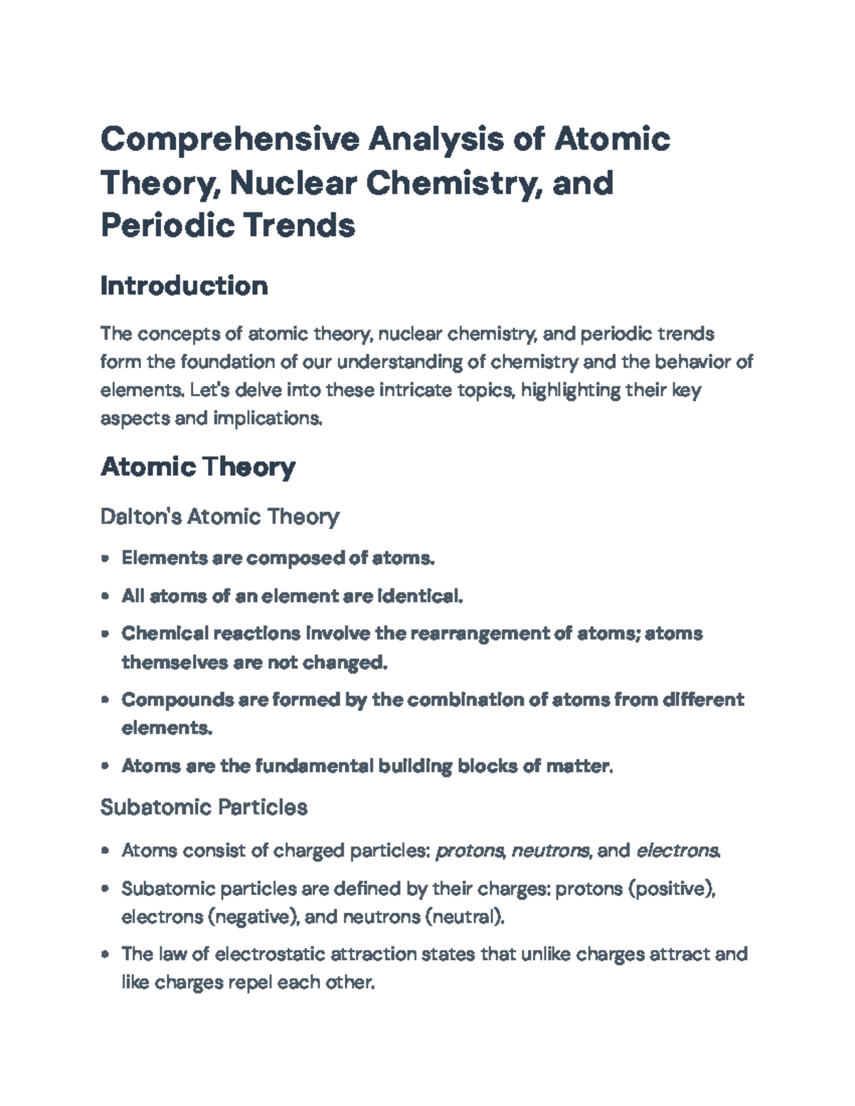 Comprehensive Overview of Atomic Theory, Nuclear Chemistry & Trends ...
