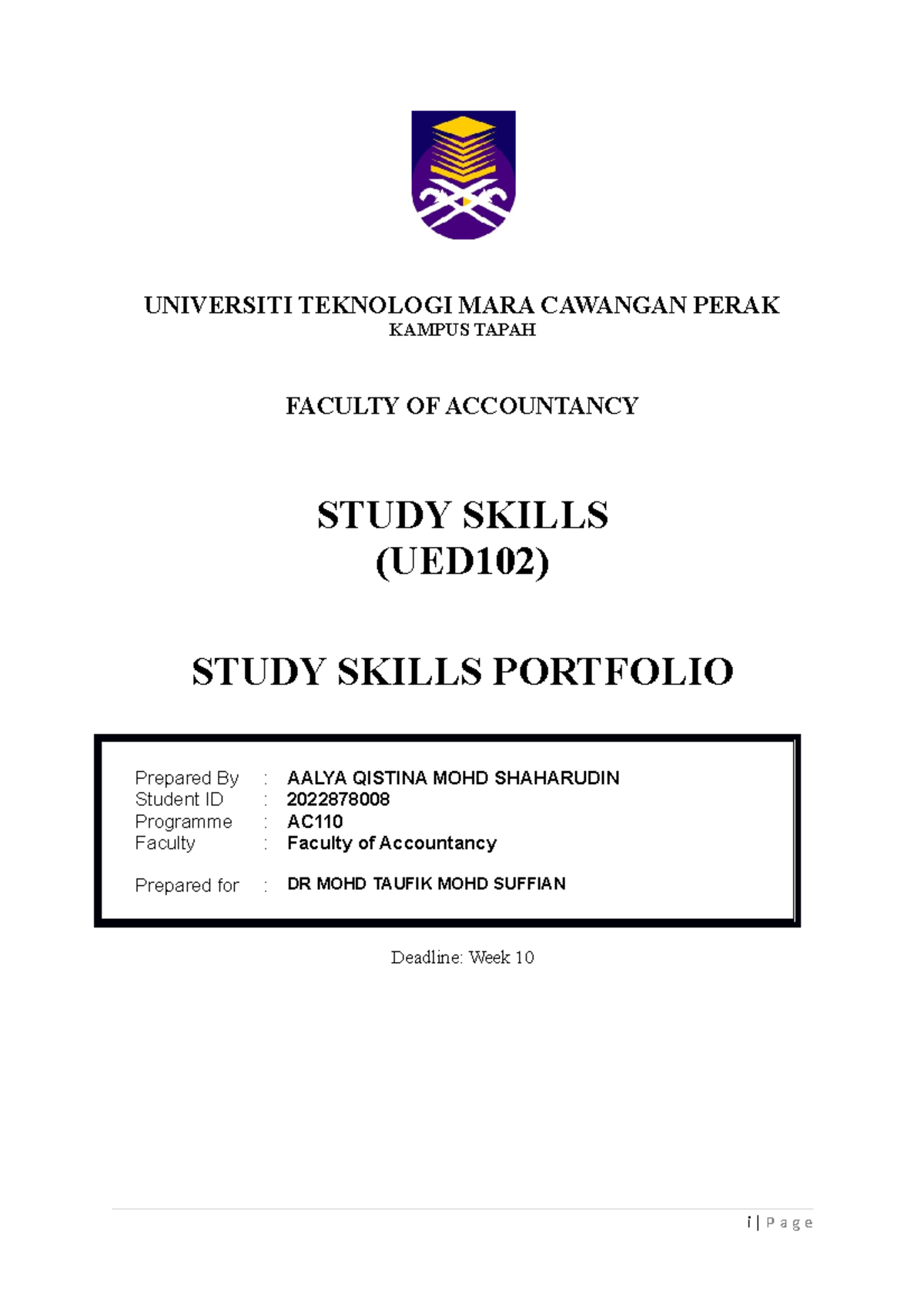 UED102 - Comprehensive Study Skills Portfolio Overview - Studocu