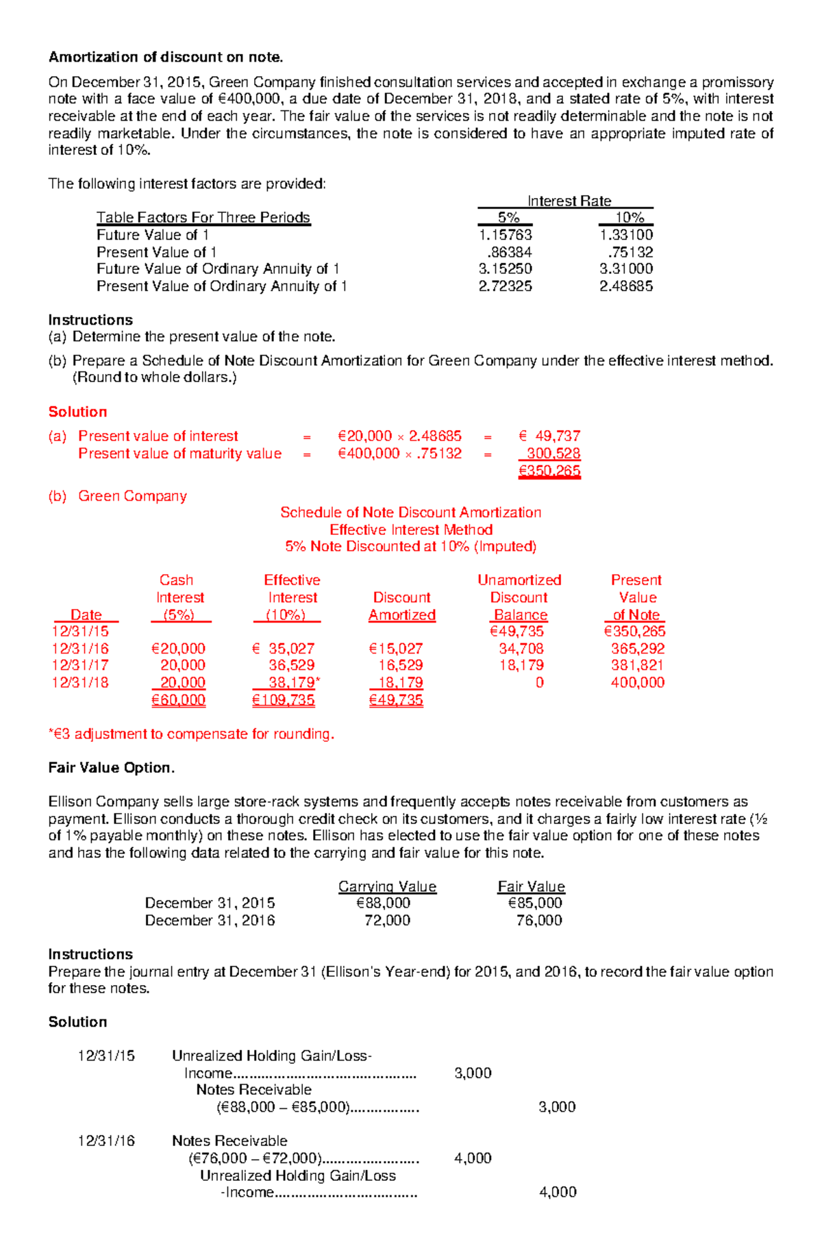 112. Notes Receivable Amortization & Fair Value Analysis - Studocu