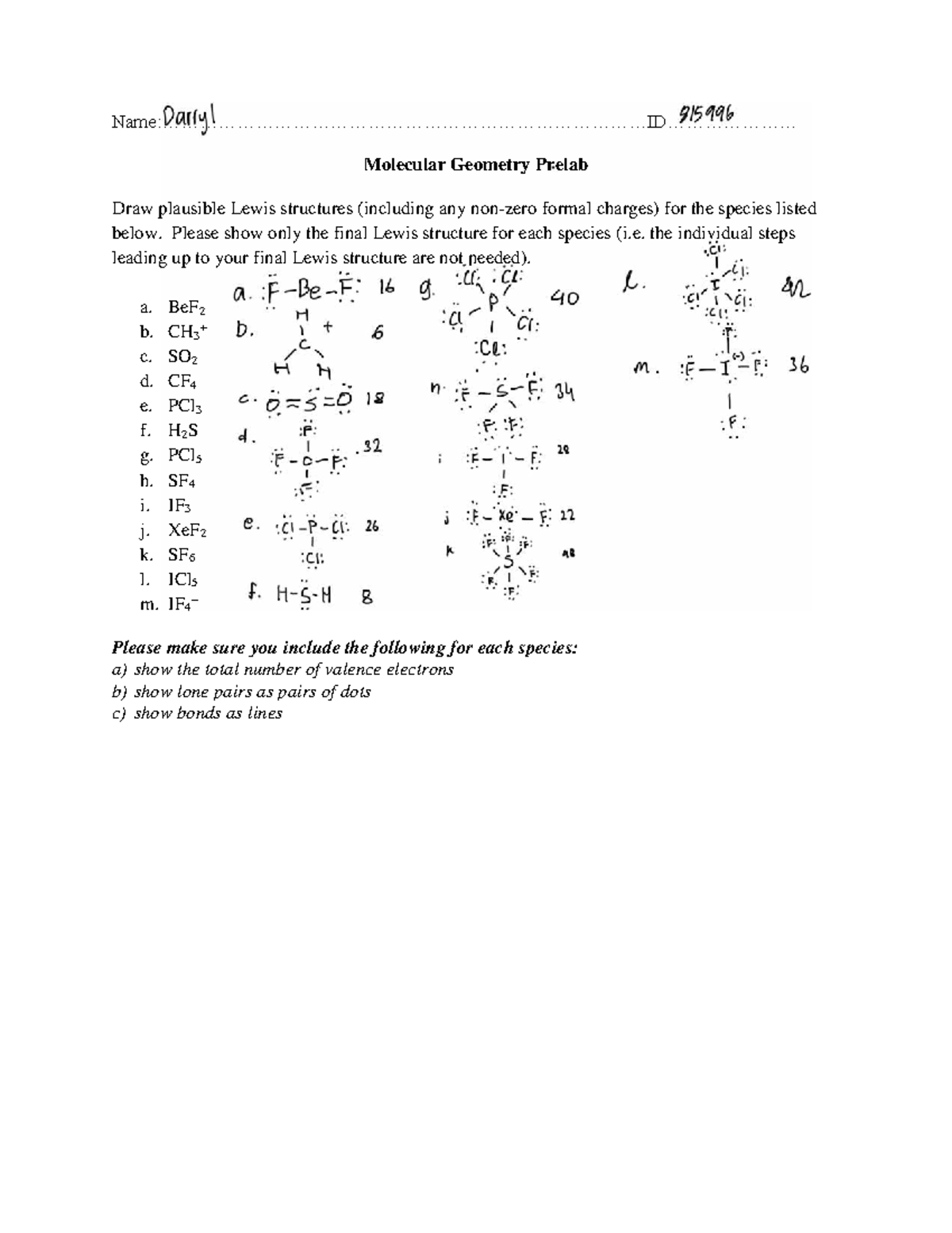 Molecular Geometry Prelab Studocu