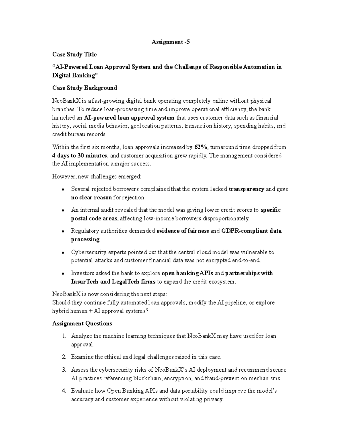 Assignment Case Study: Loan Approval System Challenges - MN NM - Studocu