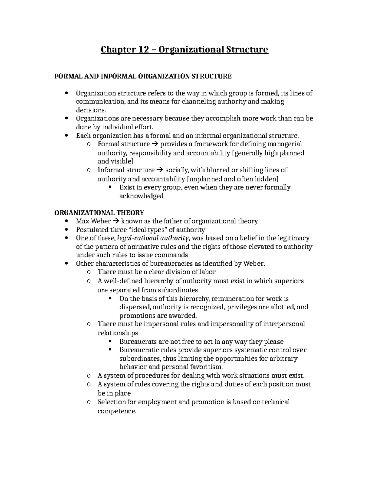 Chapter 12: Understanding Organizational Structure and Theory - Studocu