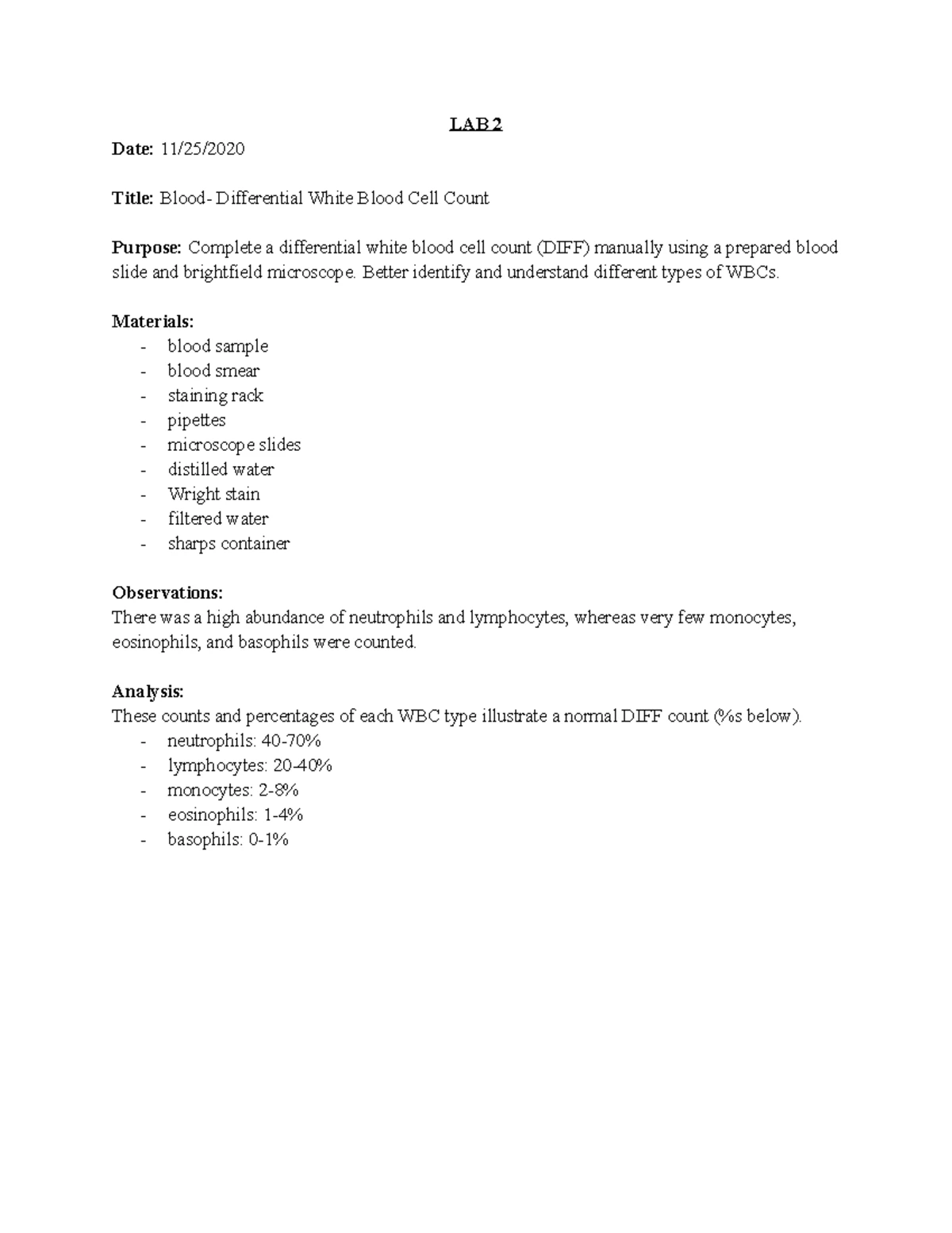 Osmosis - Tonicity in Red Blood Cells - LAB 5 Date: 9/2/ Title: Osmosis ...