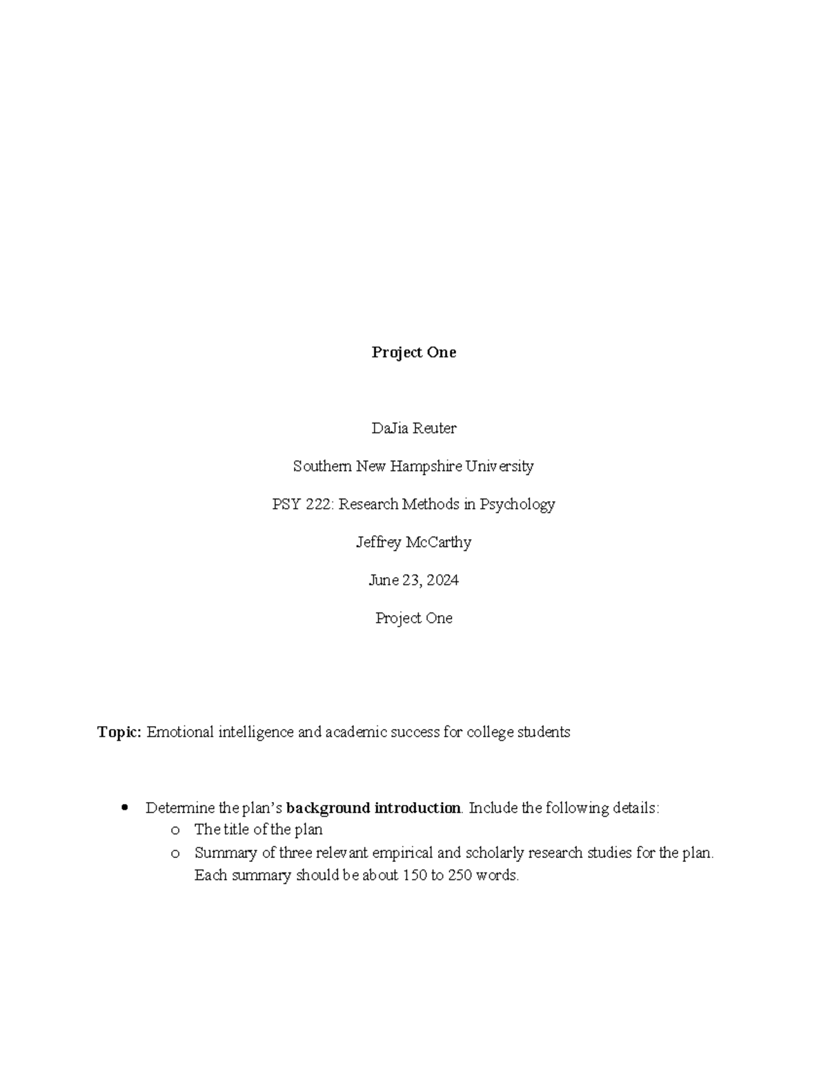 PSY 222 Project One: Emotional Intelligence and Academic Success - Studocu